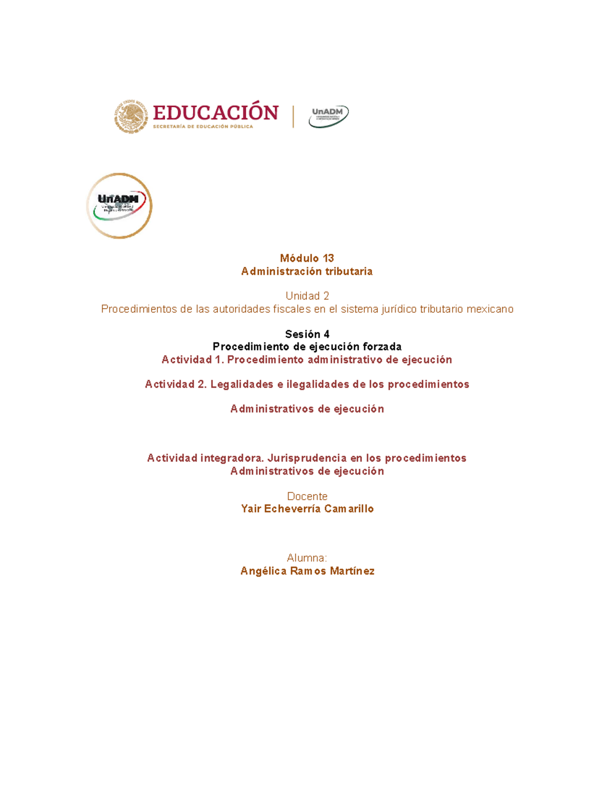 M13 U2 S4 ANRM - ensayo - Módulo 13 Administración tributaria Unidad 2 ...