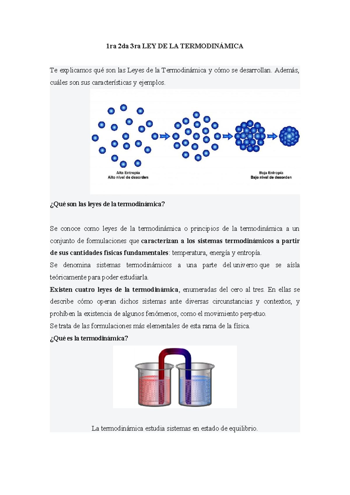Leyes DE LA Termodinámica - 1ra 2da 3ra LEY DE LA TERMODINÁMICA Te ...