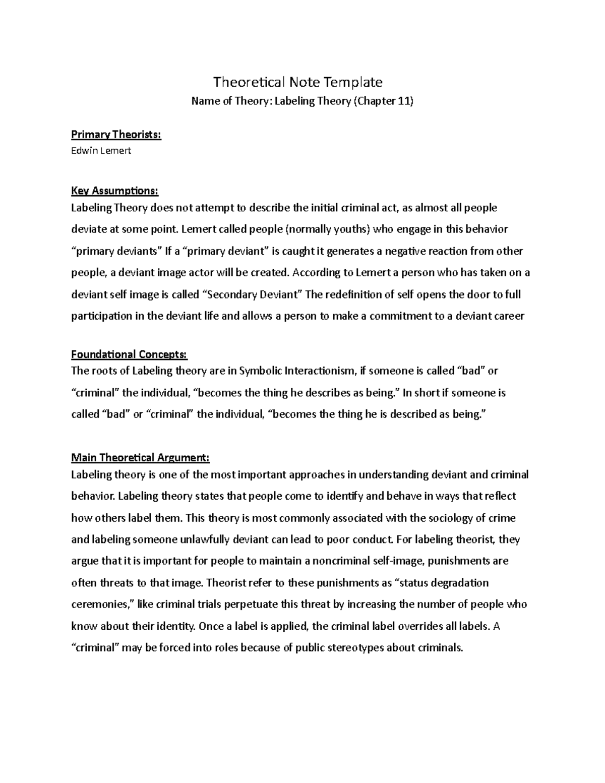 Labeling Theory Theoretical Note Template - Theoretical Note Template ...