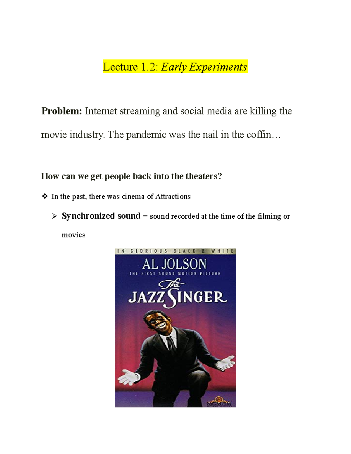 Lecture 2 Early Experiments Lecture 1 Early Experiments Problem