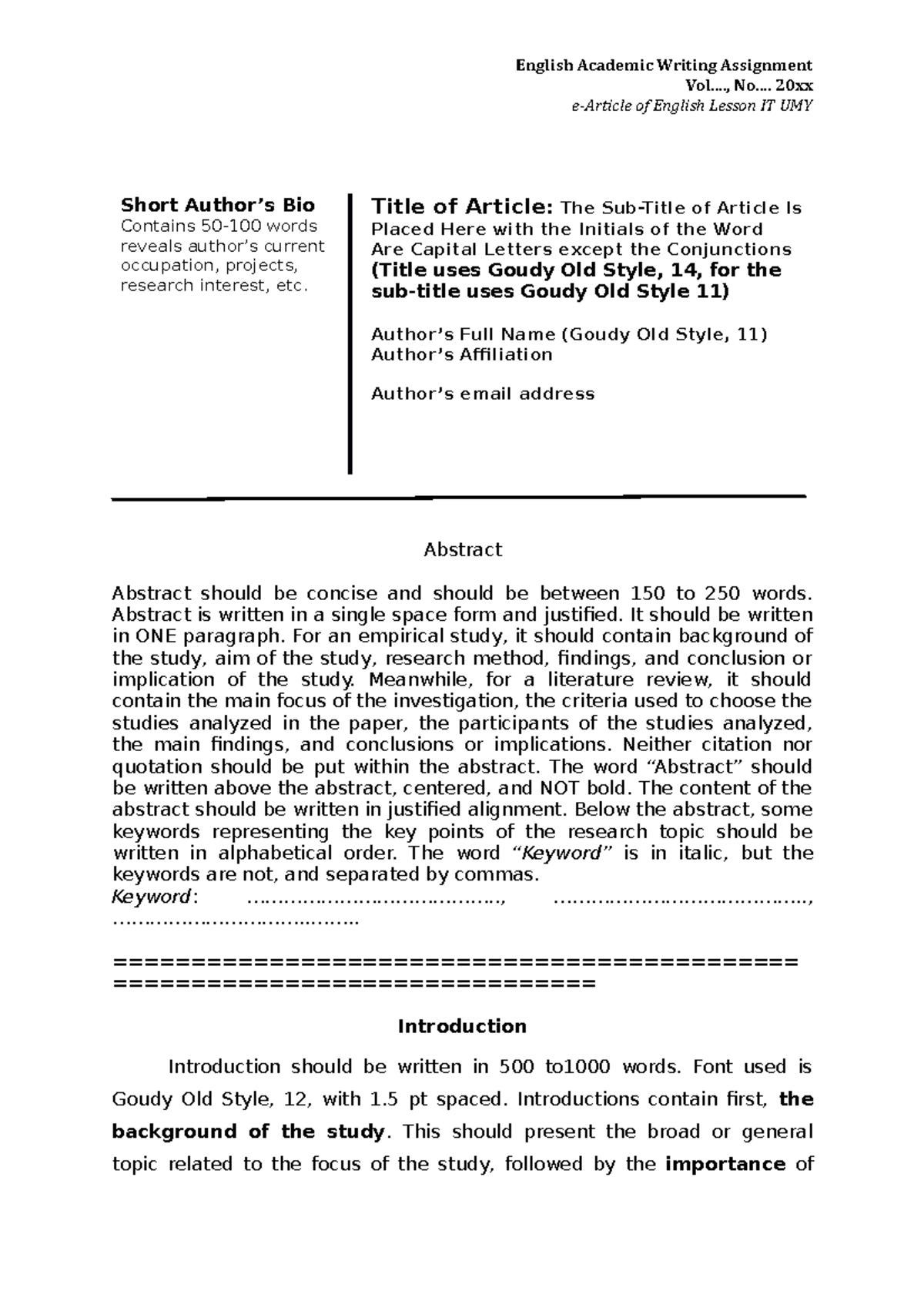 Template Article English for Academic Writing - Vol...., No.... 20xx e ...