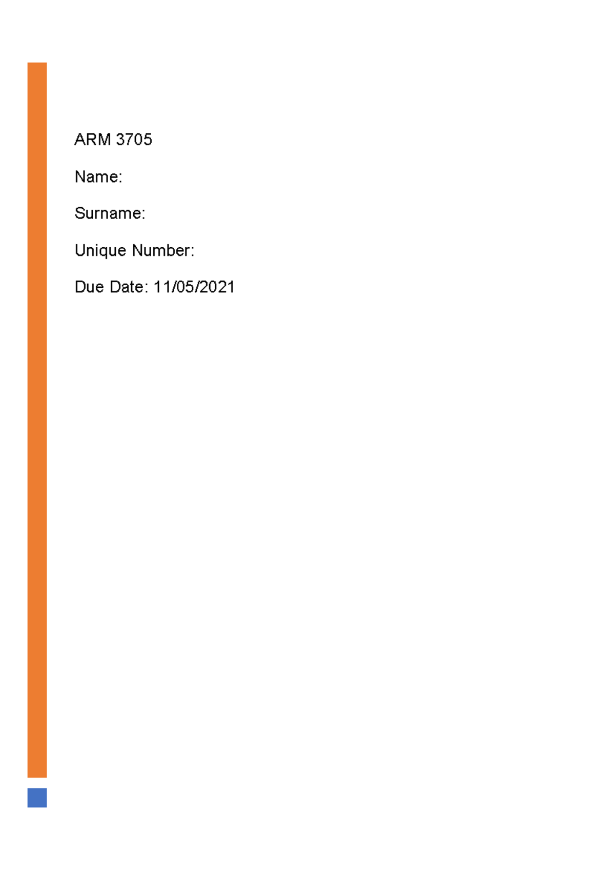 ARM 3705 - Political Philosophy - ARM 3705 Name: Surname: Unique Number ...