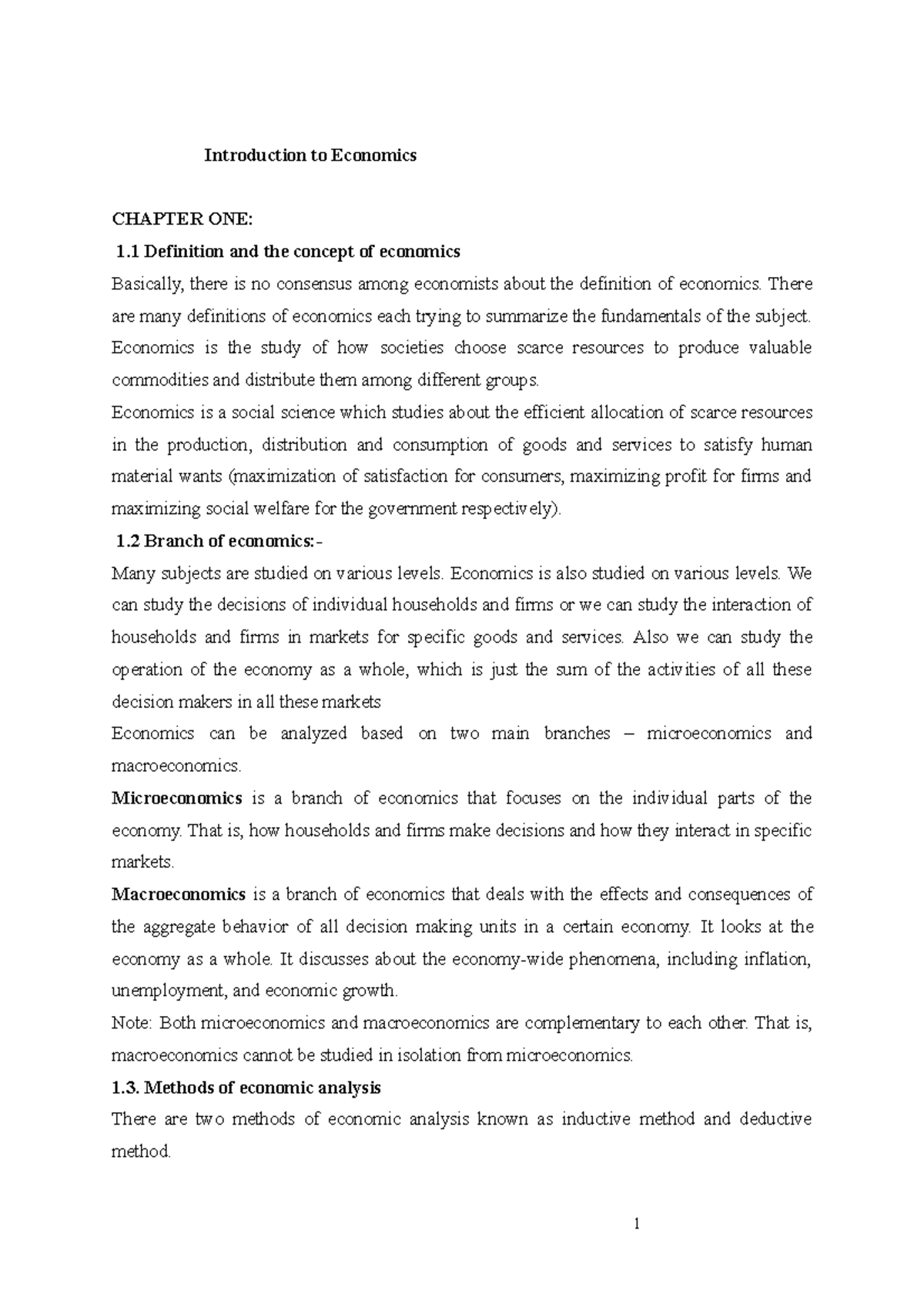 CENG - Introduction to Economics CHAPTER ONE: 1 Definition and the ...
