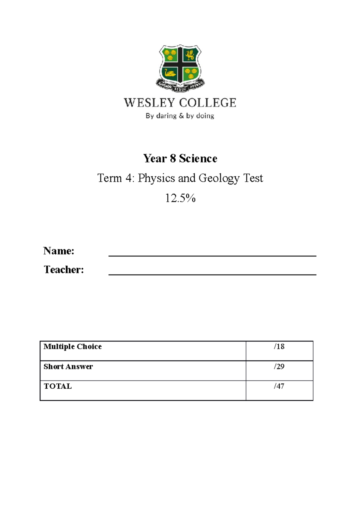 8 Physics and Geology test - PHYS1001 - UWA - Studocu