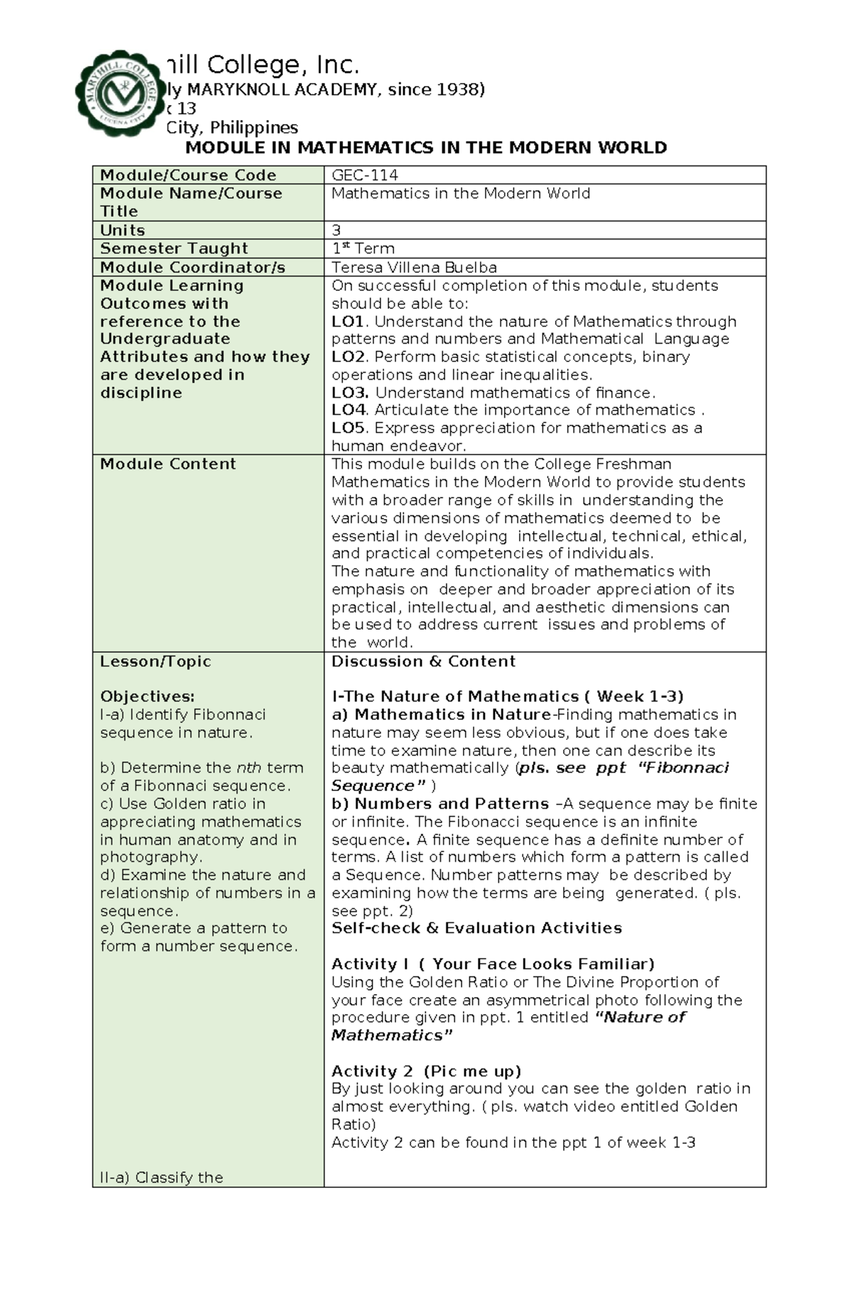Module in Mathematics in the Modern World 1st Term 2020 - Maryhill ...