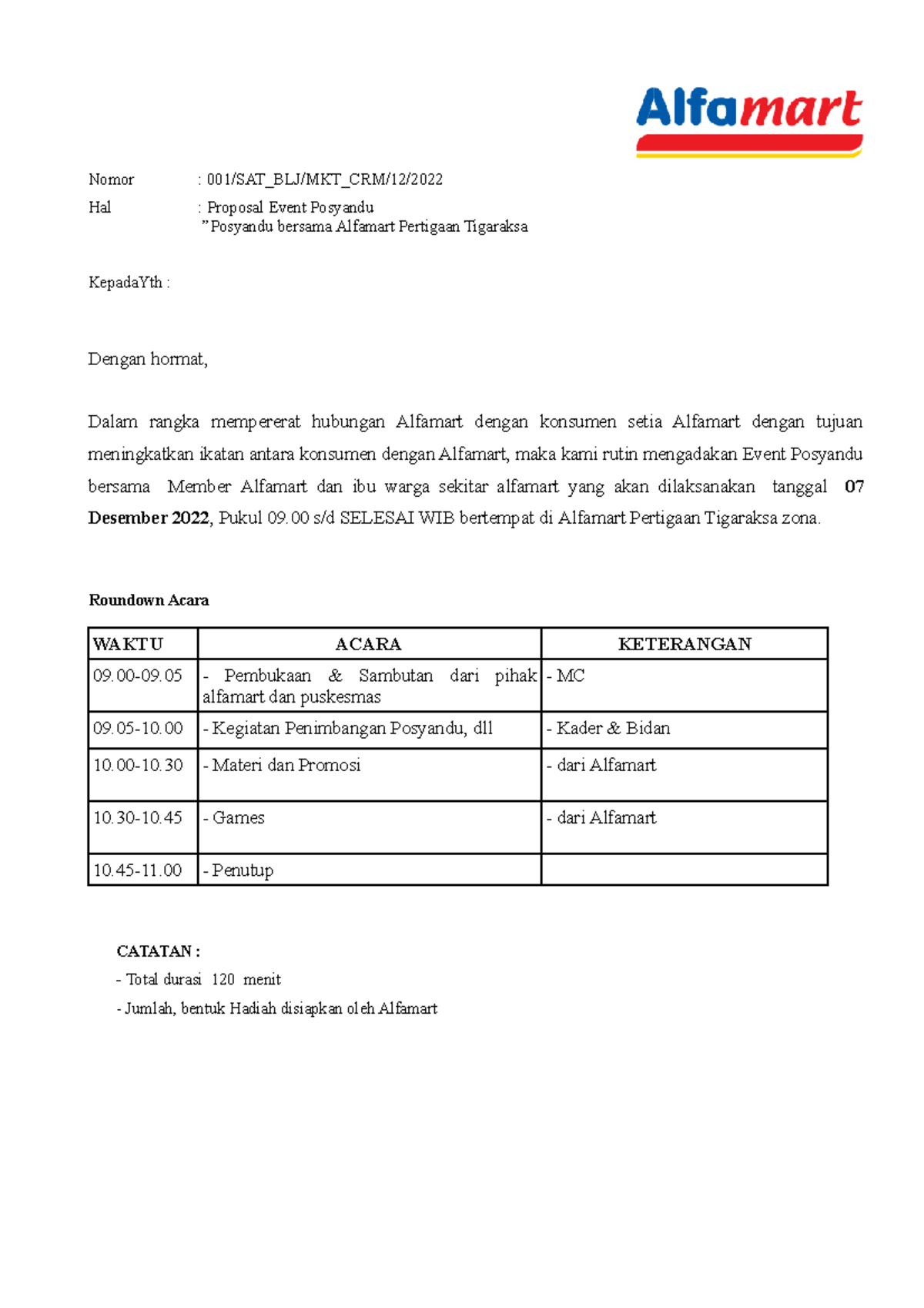 Proposal Posyandu Sumratulangi - Nomor : 001/SAT_BLJ/MKT_CRM/12/ Hal ...