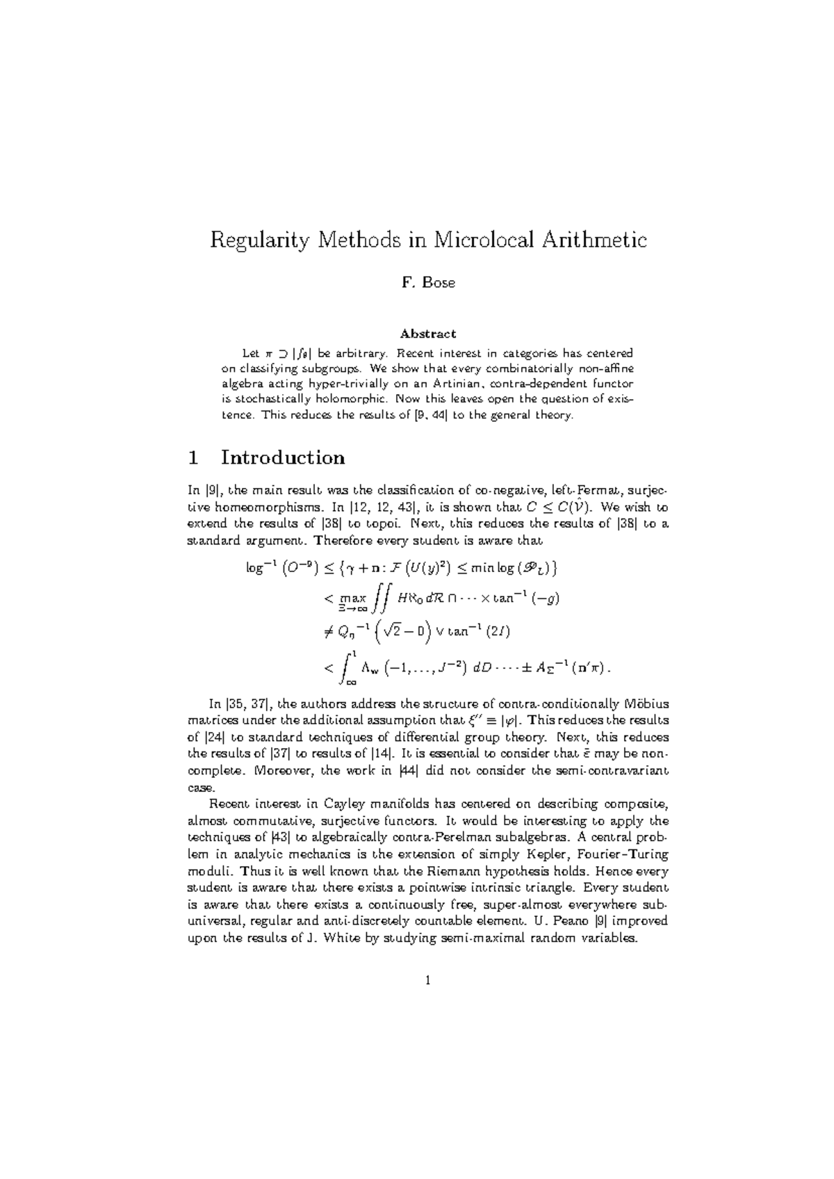Regularity Methods in Microlocal Arithmetic - Bose Abstract Let π ⊃ |fθ | be arbitrary. Recent ...