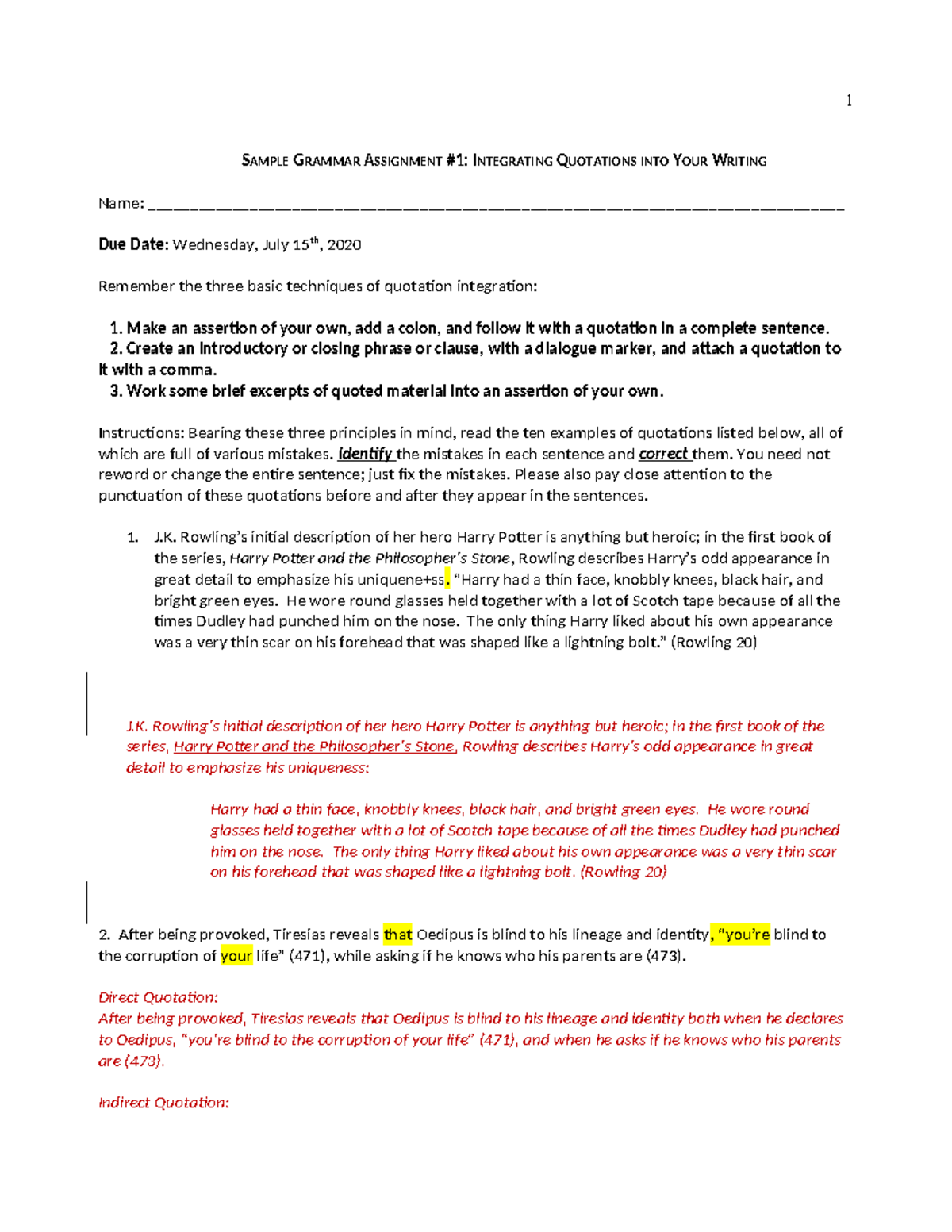 Sample Exercise for 100 Quotation Integration Ex 1 W2024 - SAMPLE ...