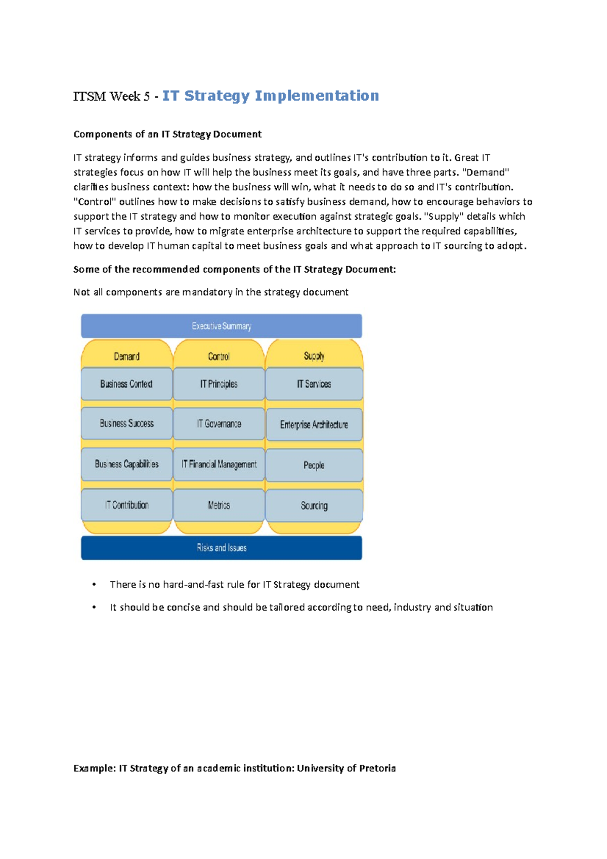 ITSM Week 5 - IT Strategy Implementation (Part 1) - ITSM Week 5 - IT ...