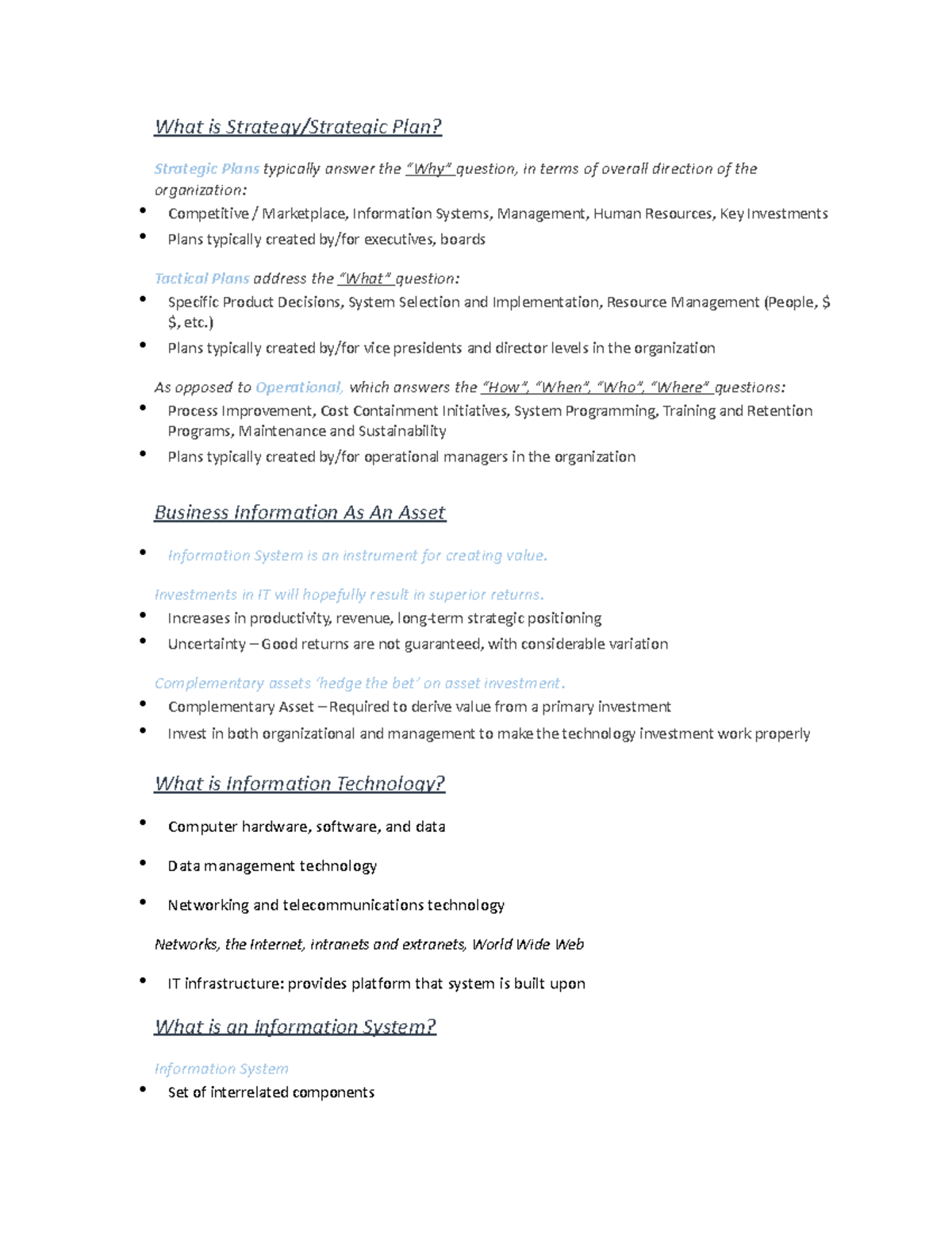 IT and Organizational Strategy - What is Strategy/Strategic Plan ...