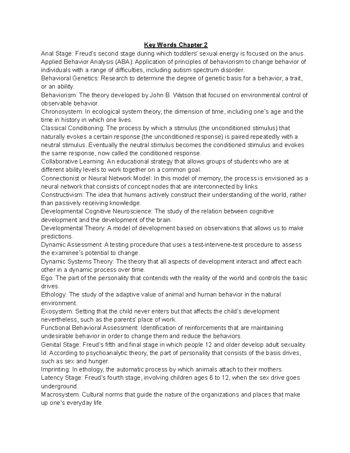 Chapter 2 Key Words - Key Words Chapter 2 Anal Stage: Freud’s second ...