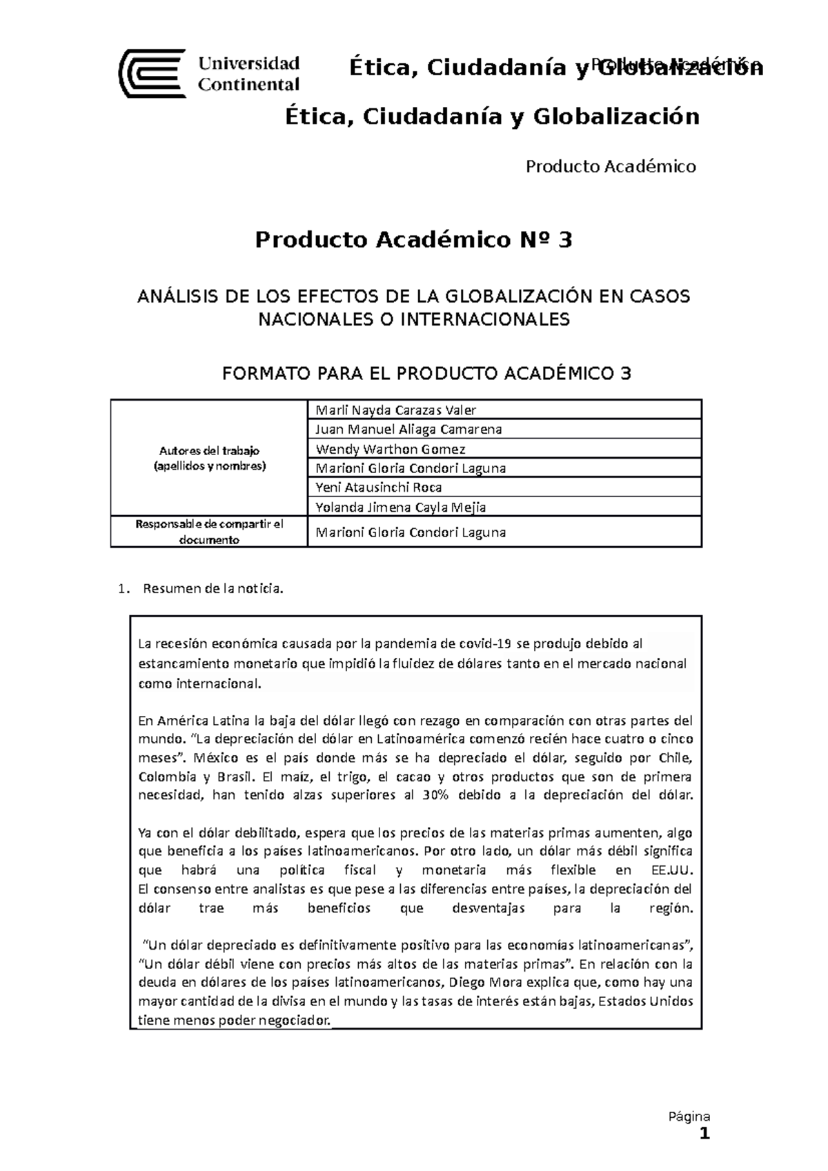 Producto academico 03 2023-10B - Producto Académico Nº 3 ANÁLISIS DE LOS EFECTOS DE LA ...