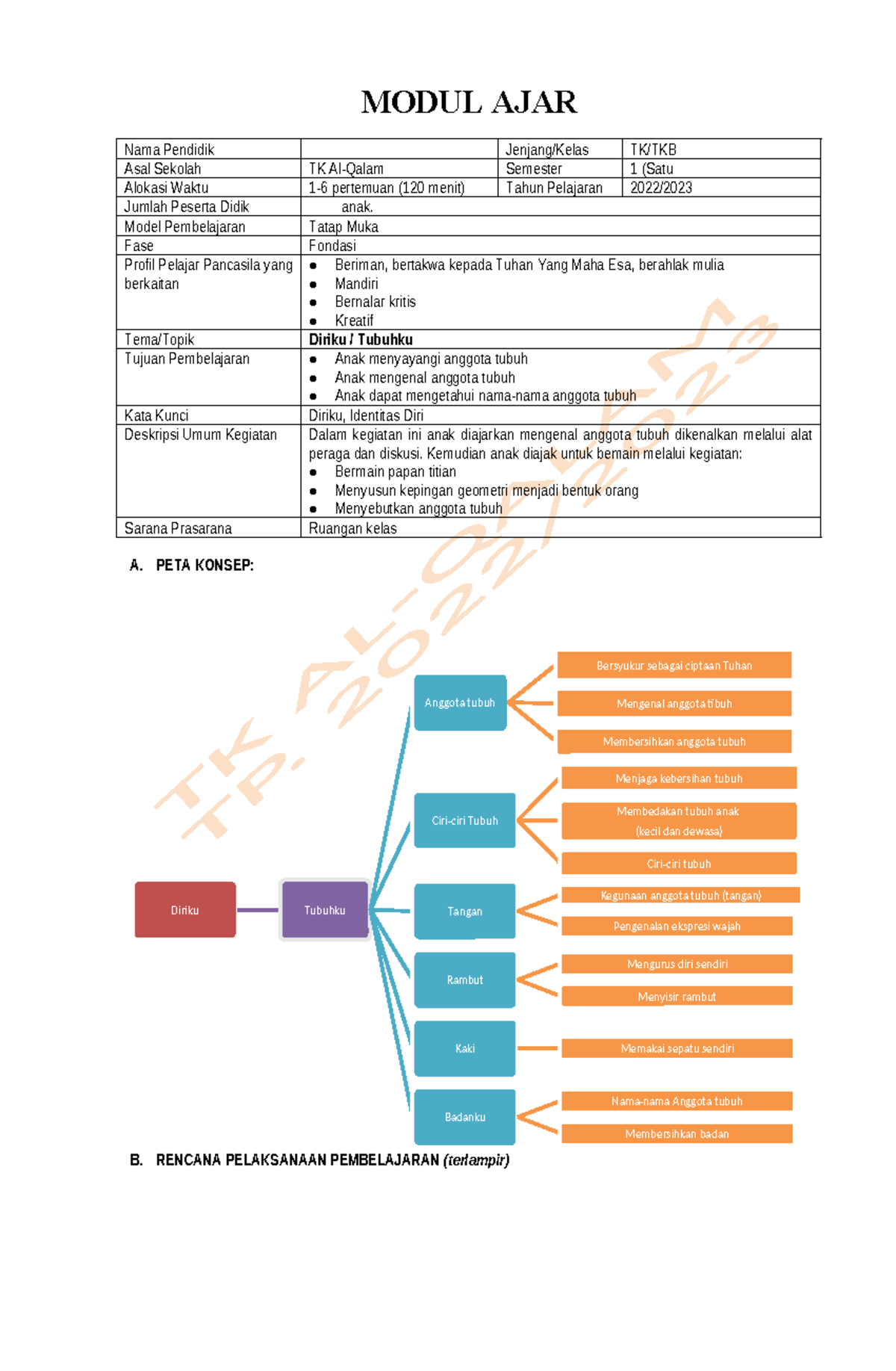 621078853 Modul AJAR 02 Diriku Tubuhku SMS 1 - MODUL AJAR Nama Pendidik ...