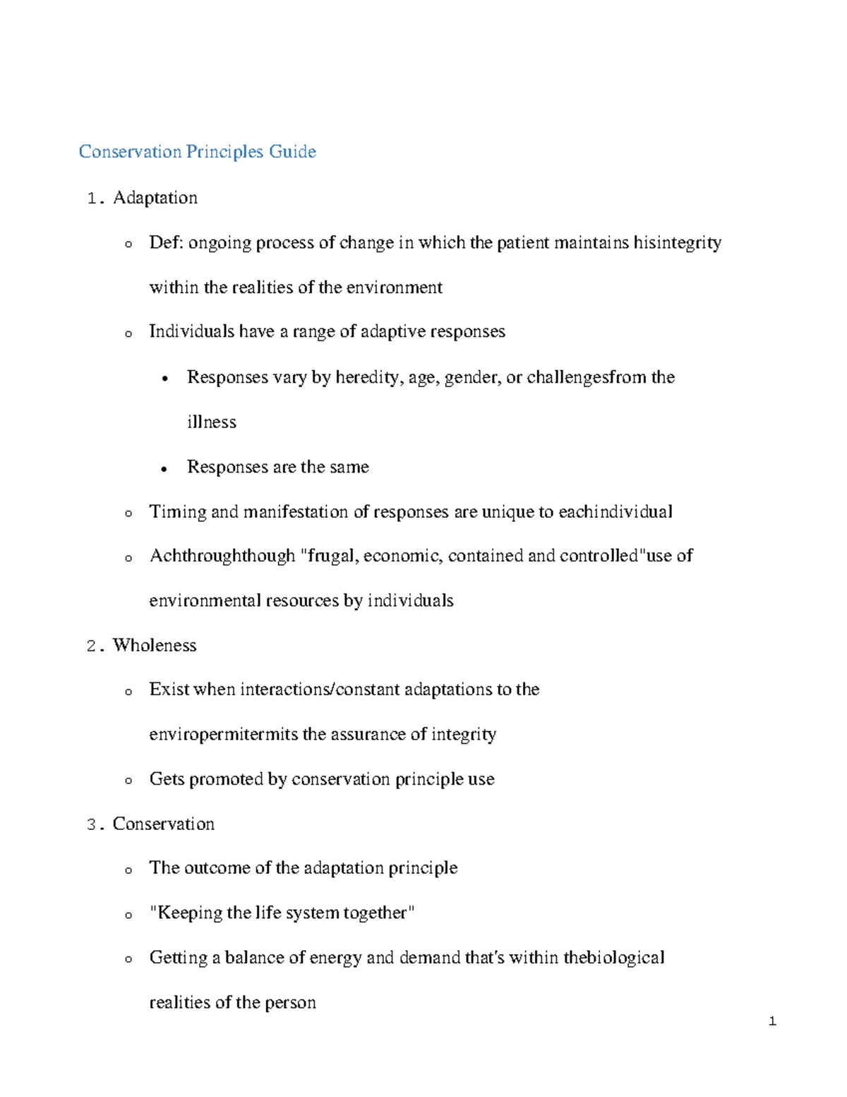Conservation Principles Guide - Adaptation o Def: ongoing process of ...