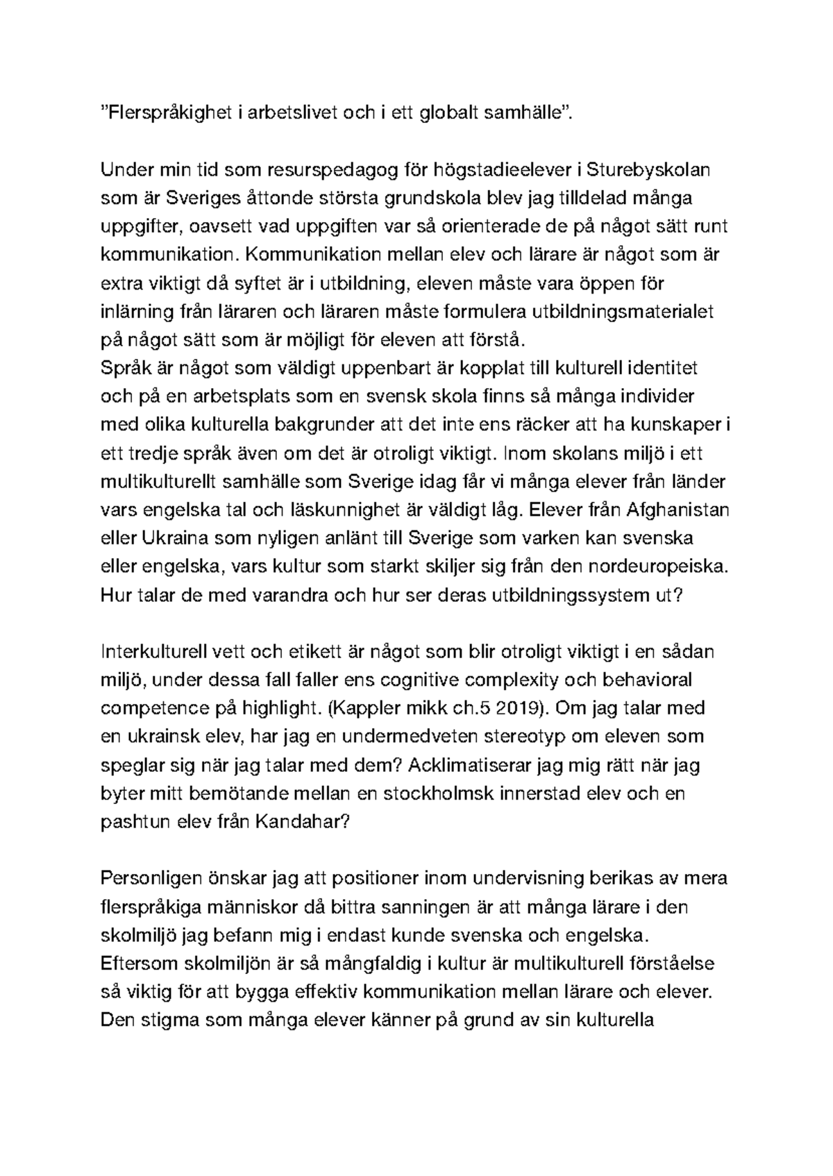 KS 3 LS1000 - Third module home assignment - ”Flerspråkighet i arbetslivet och i ett globalt ...