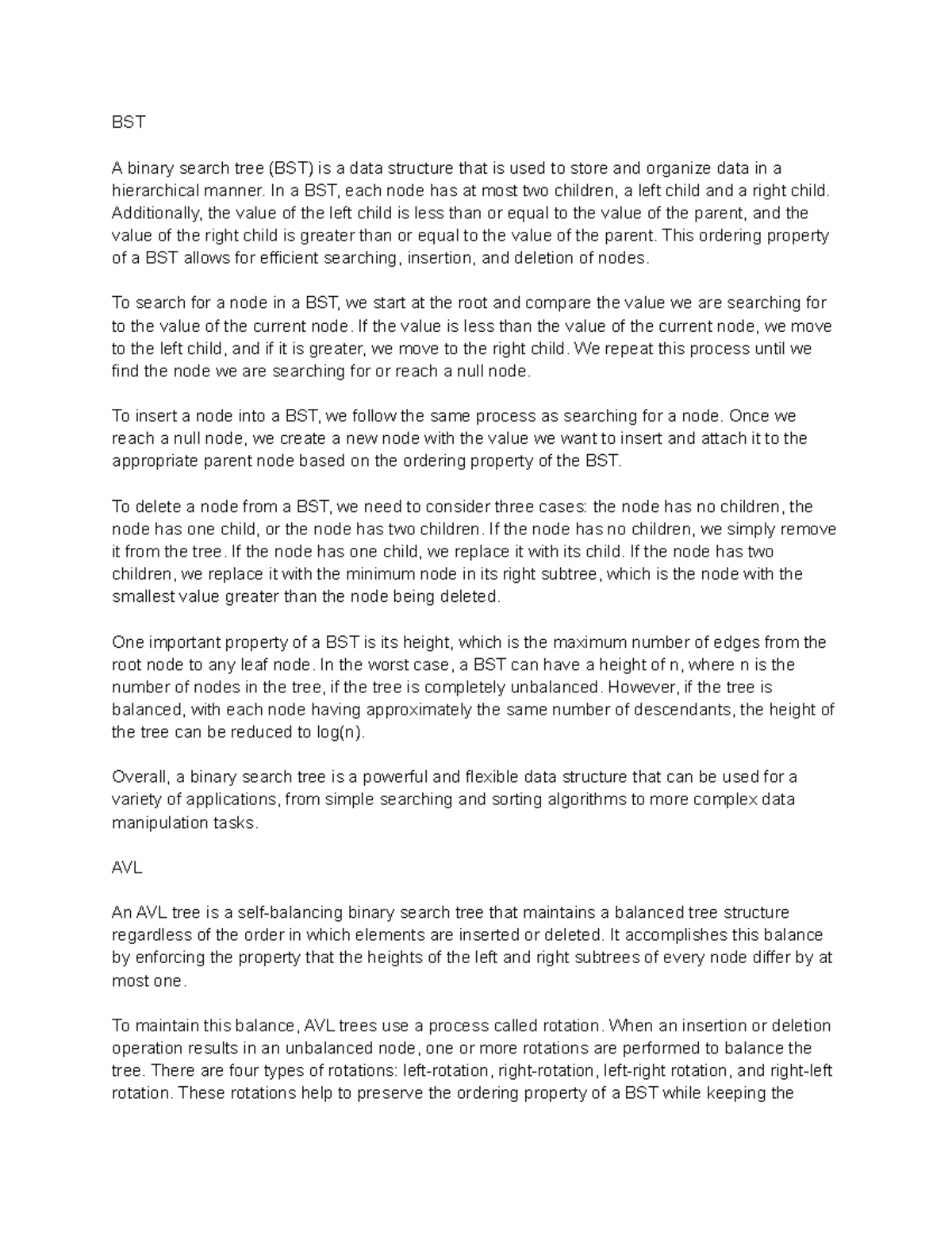 Bst And Avl Trees Bst A Binary Search Tree Bst Is A Data Structure