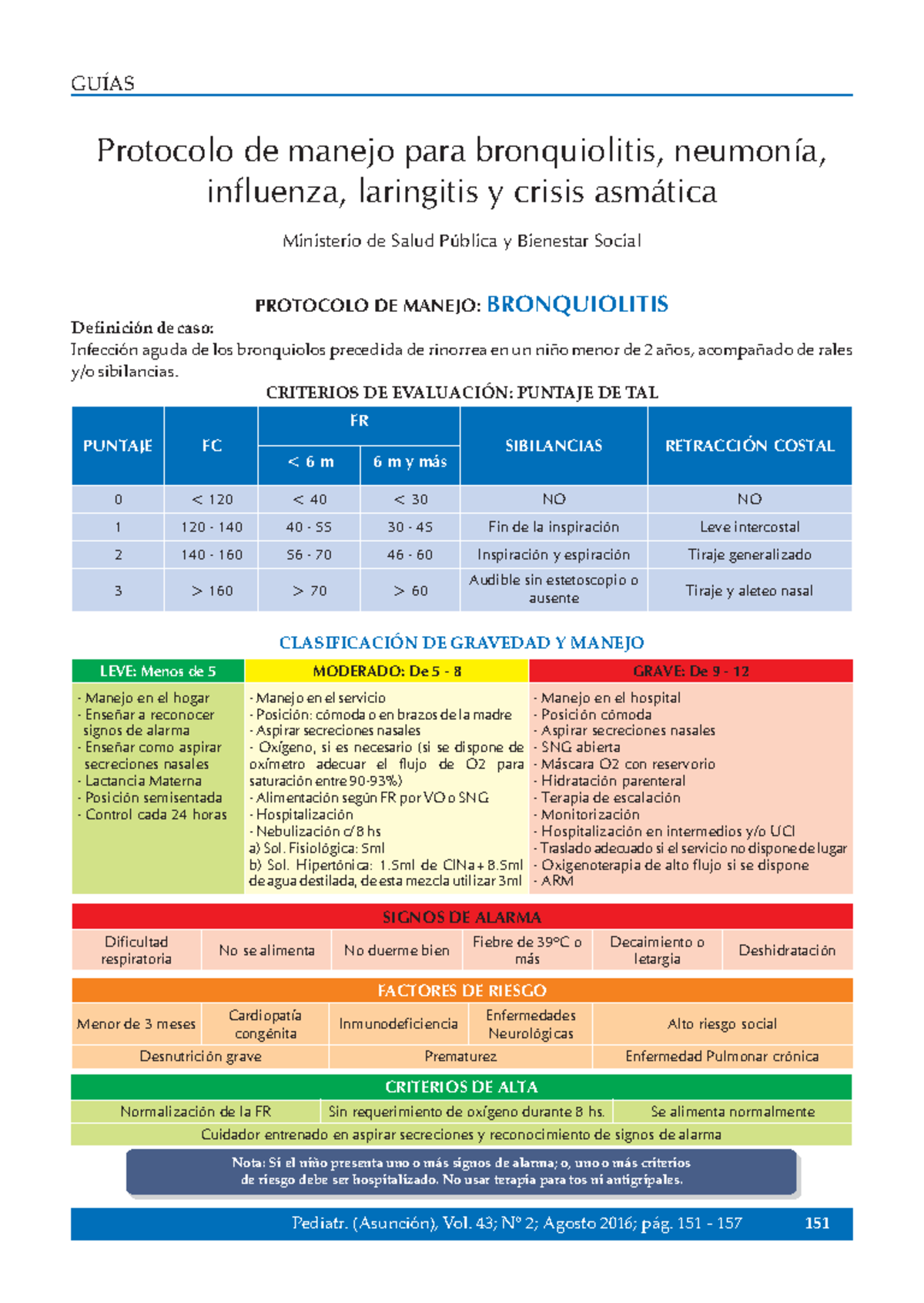 Temas de bronquiolitis, laring, nac - Pediatr. (Asunción), Vol. 4 3; N° 2; Agosto 2016; pág. 151 ...