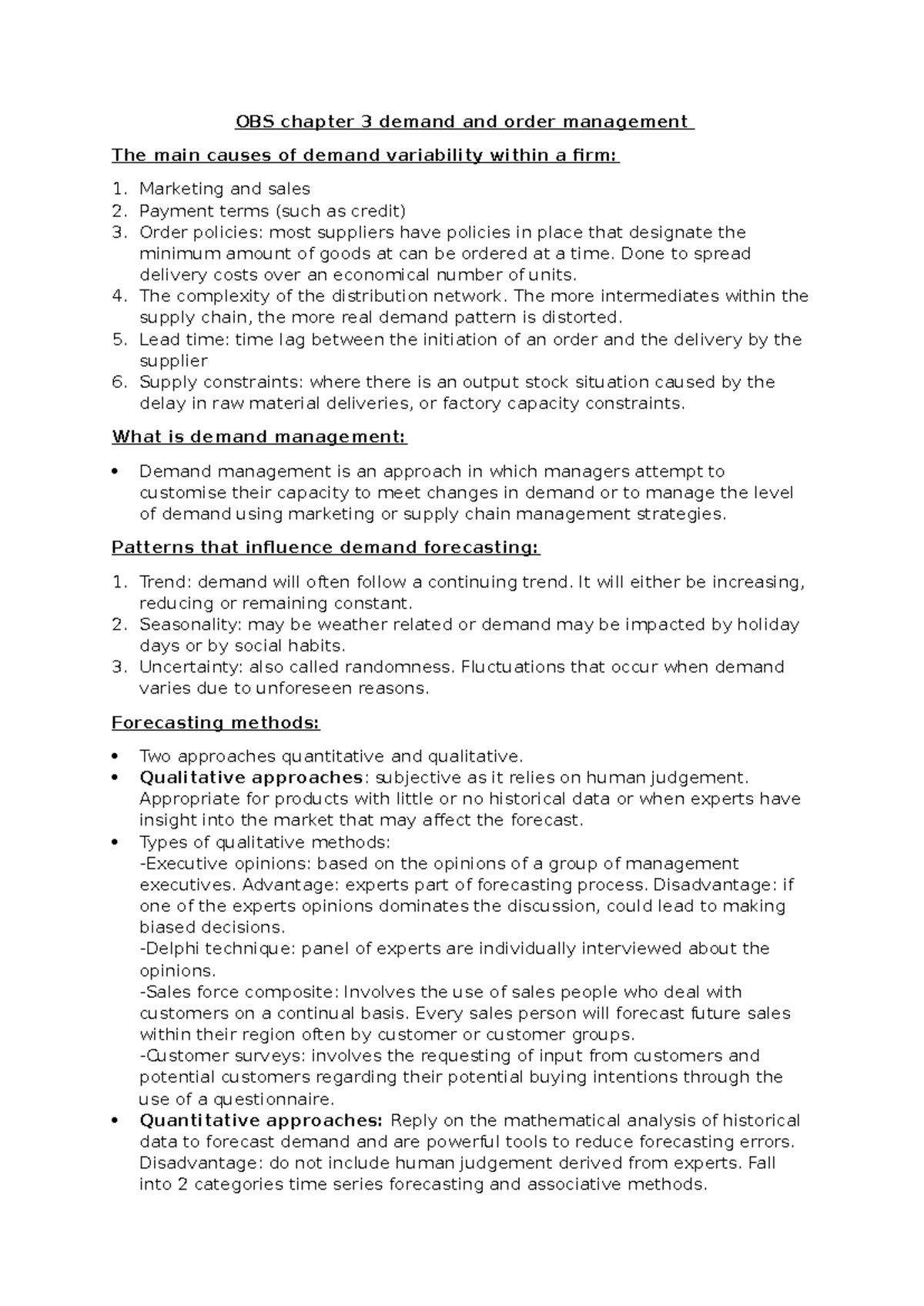 OBS chapter 3 demand and order management - Done to spread delivery ...