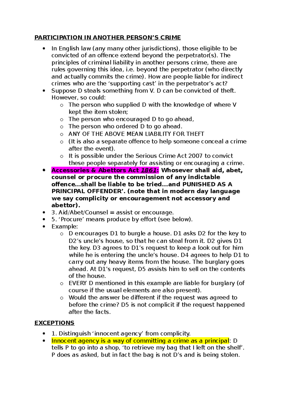MT Lecture 10 - Complicity - PARTICIPATION IN ANOTHER PERSON’S CRIME In ...