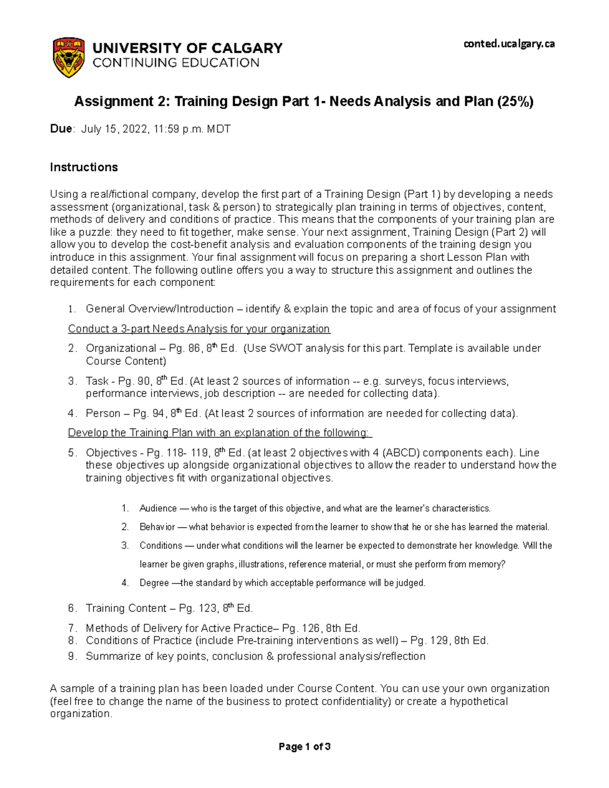 Upload 7 - dvsv - conted.ucalgary Assignment 2: Training Design Part 1 ...