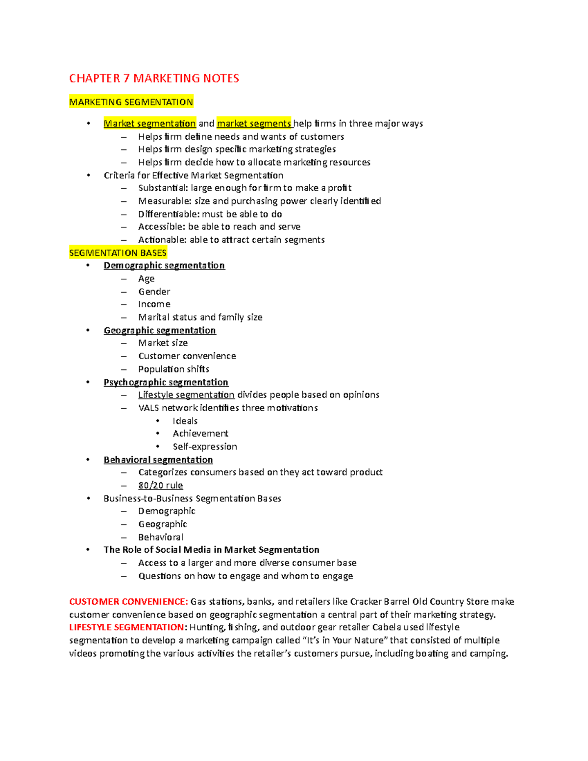Chapter 7 Marketing Notes - CHAPTER 7 MARKETING NOTES MARKETING ...