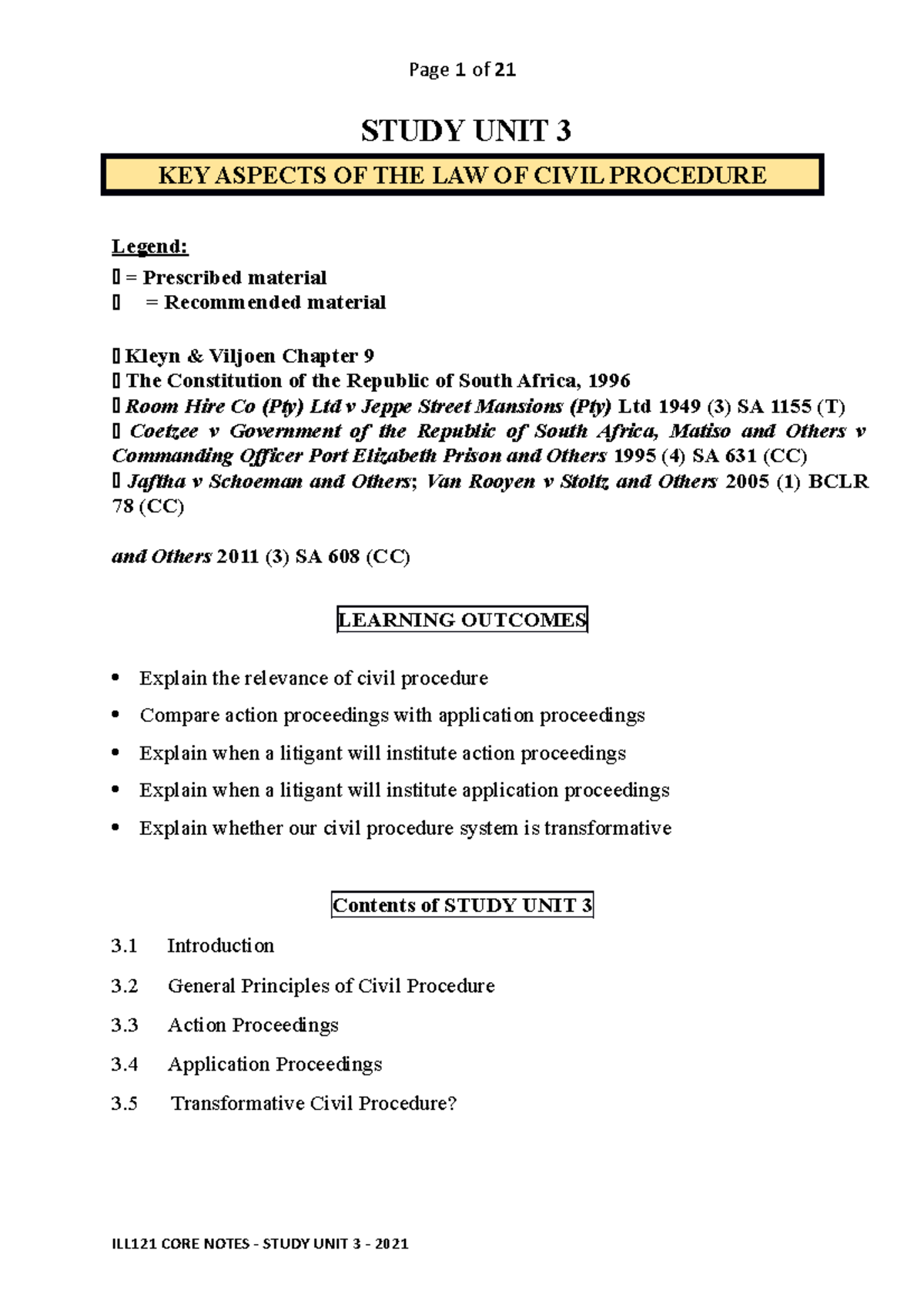 ILL 200 CORE Notes - Study UNIT 3 - 2022 - STUDY UNIT 3 KEY ASPECTS OF ...