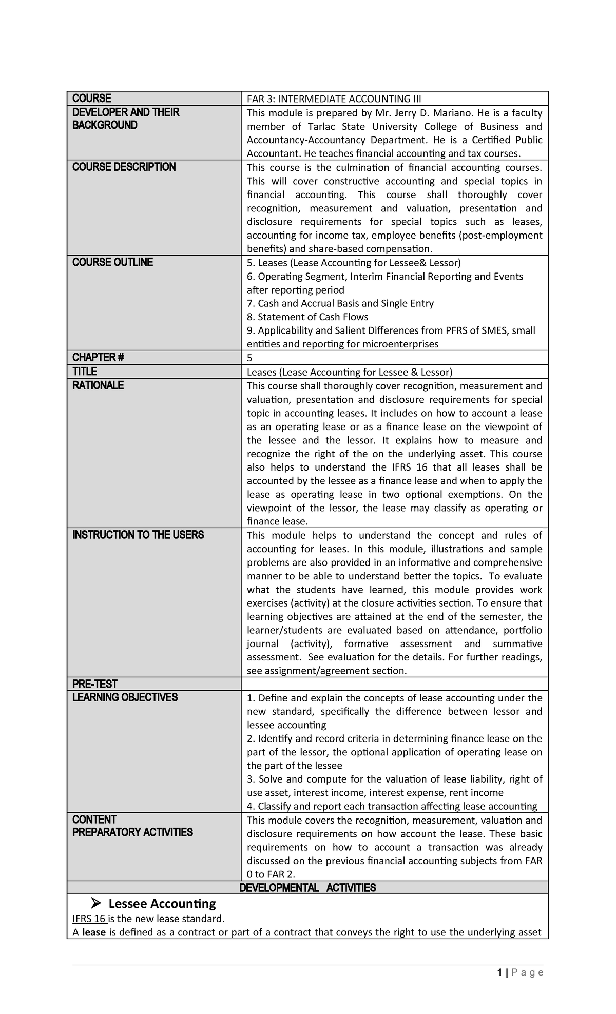 Leases ( Lease Accounting FOR Lessee & Lessor) - COURSE FAR 3 ...
