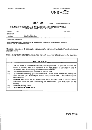 SOC1502 EXAM - EXAM - This paper consists of 16 pages plus instructions ...