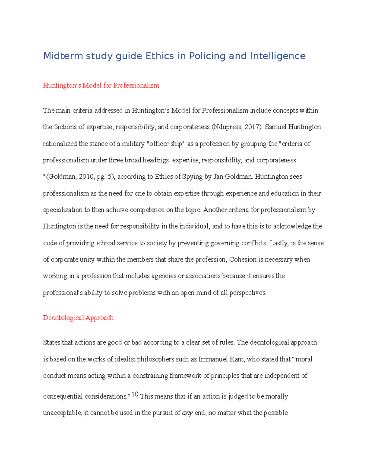 CCJ3484 Midterm study guide - Midterm study guide Ethics in Policing ...