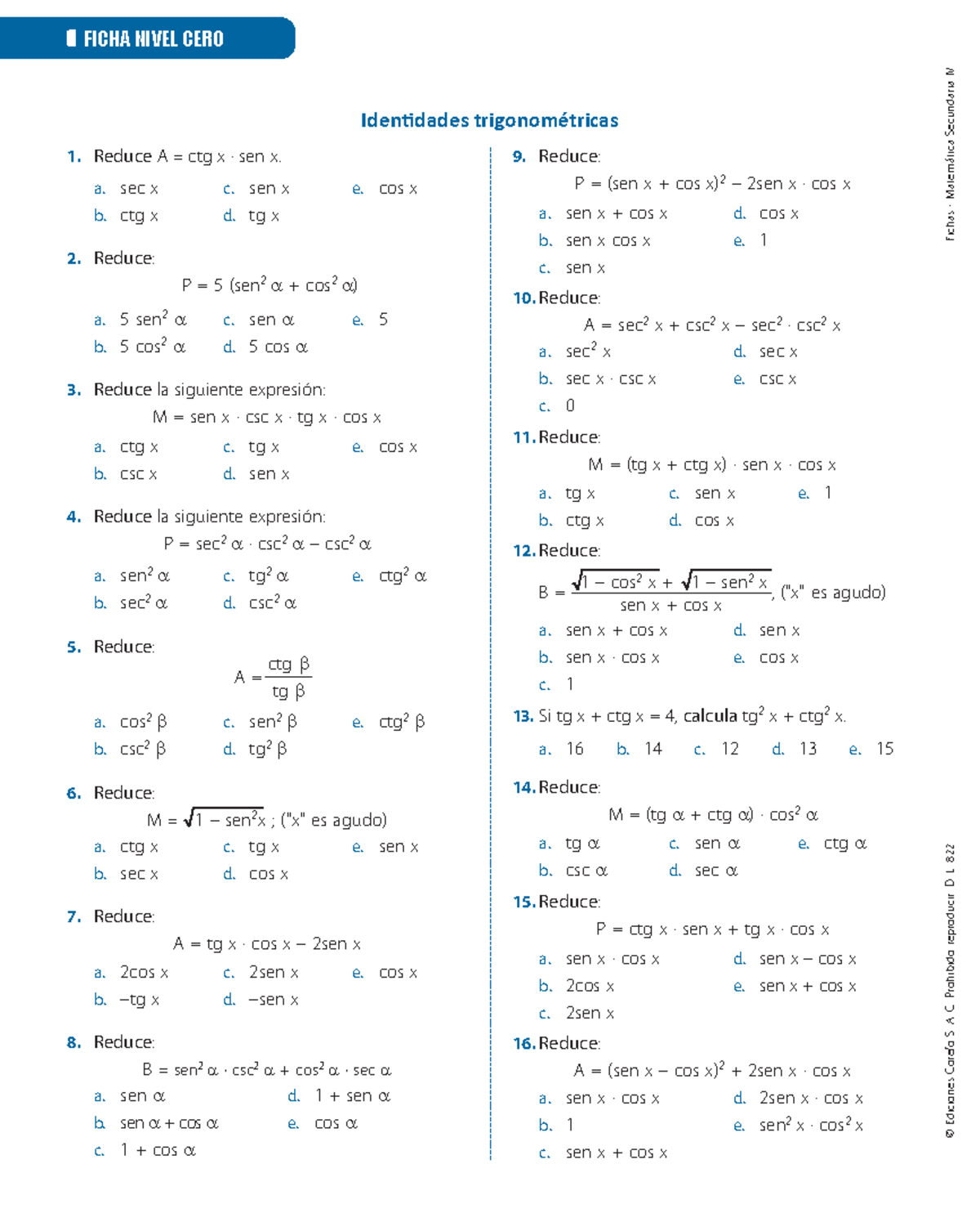 F0 164-147 Identidades trigonométricas - FICHA NIVEL CERO Fichas - Matemática Secundaria IV ...