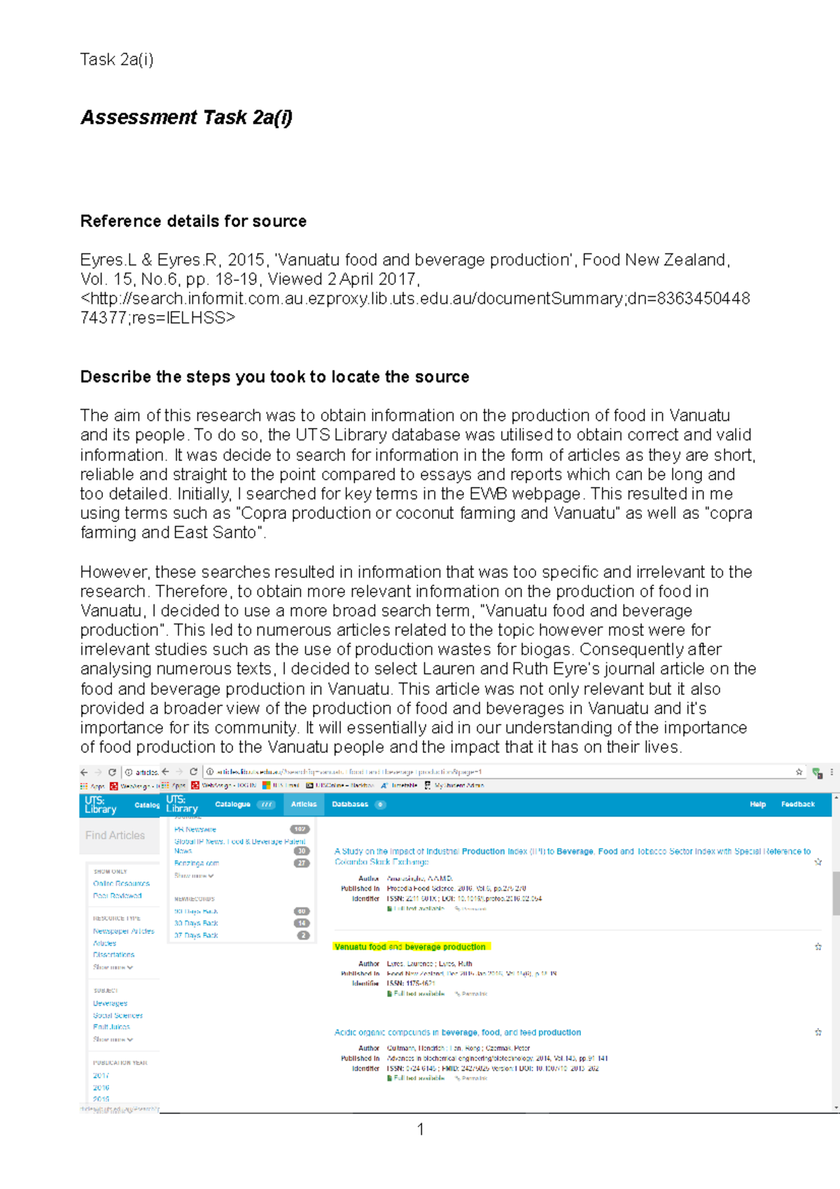 Assessment Task 2a(i) - Task 2a(i) Assessment Task 2a(i) Reference ...