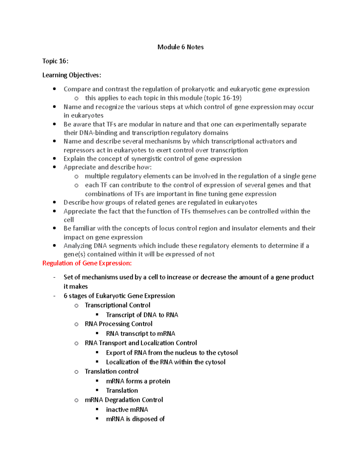 Module 6 Notes for mol bio - Module 6 Notes Topic 16: Learning ...