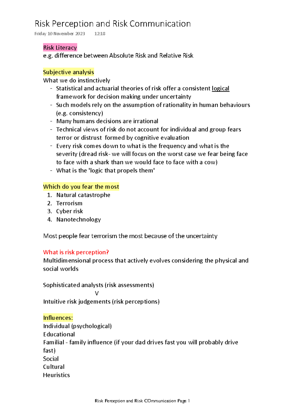 Risk Perception and Risk Communication - Risk Literacy e. difference ...