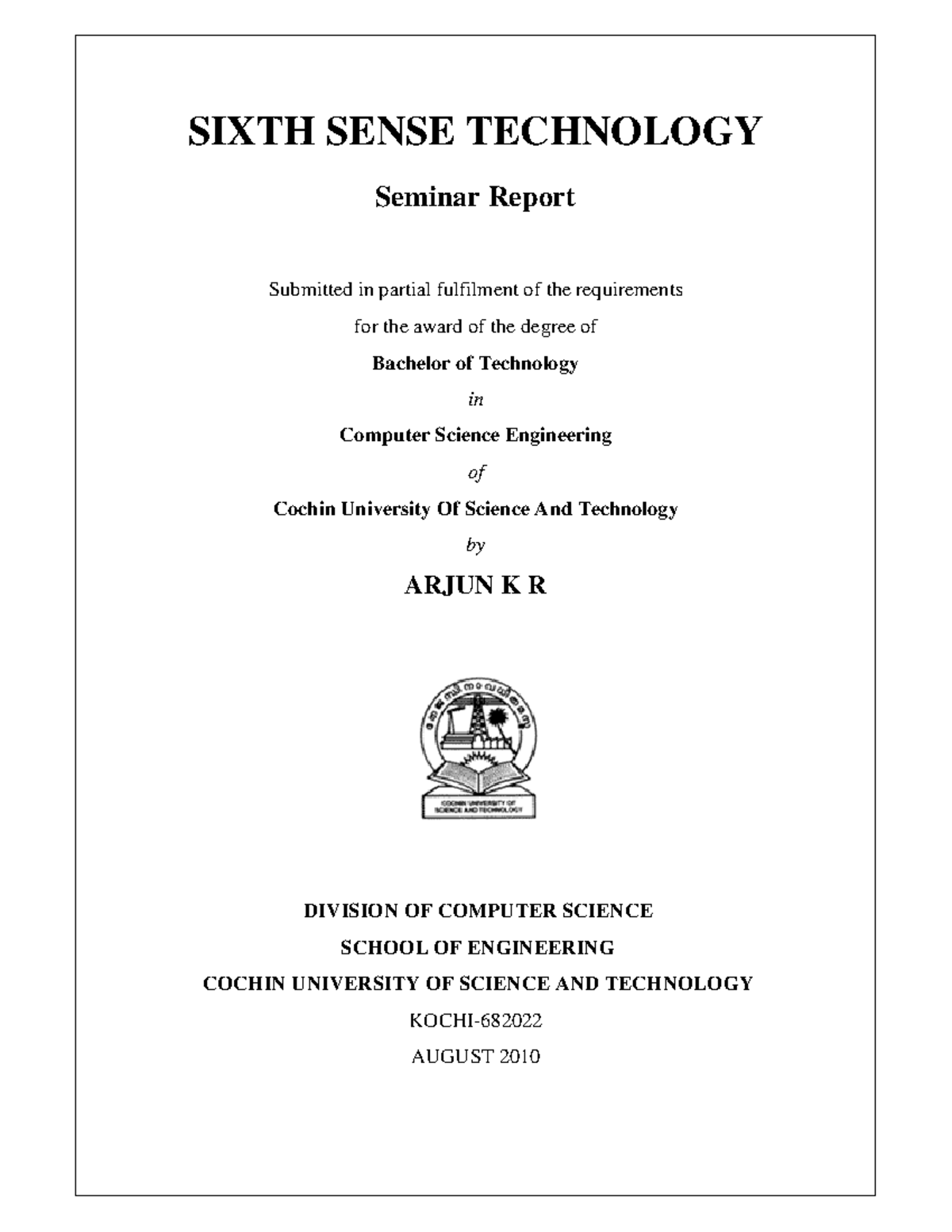 Sixth Sense Technology - Seminar Report ####### Submitted in partial ...