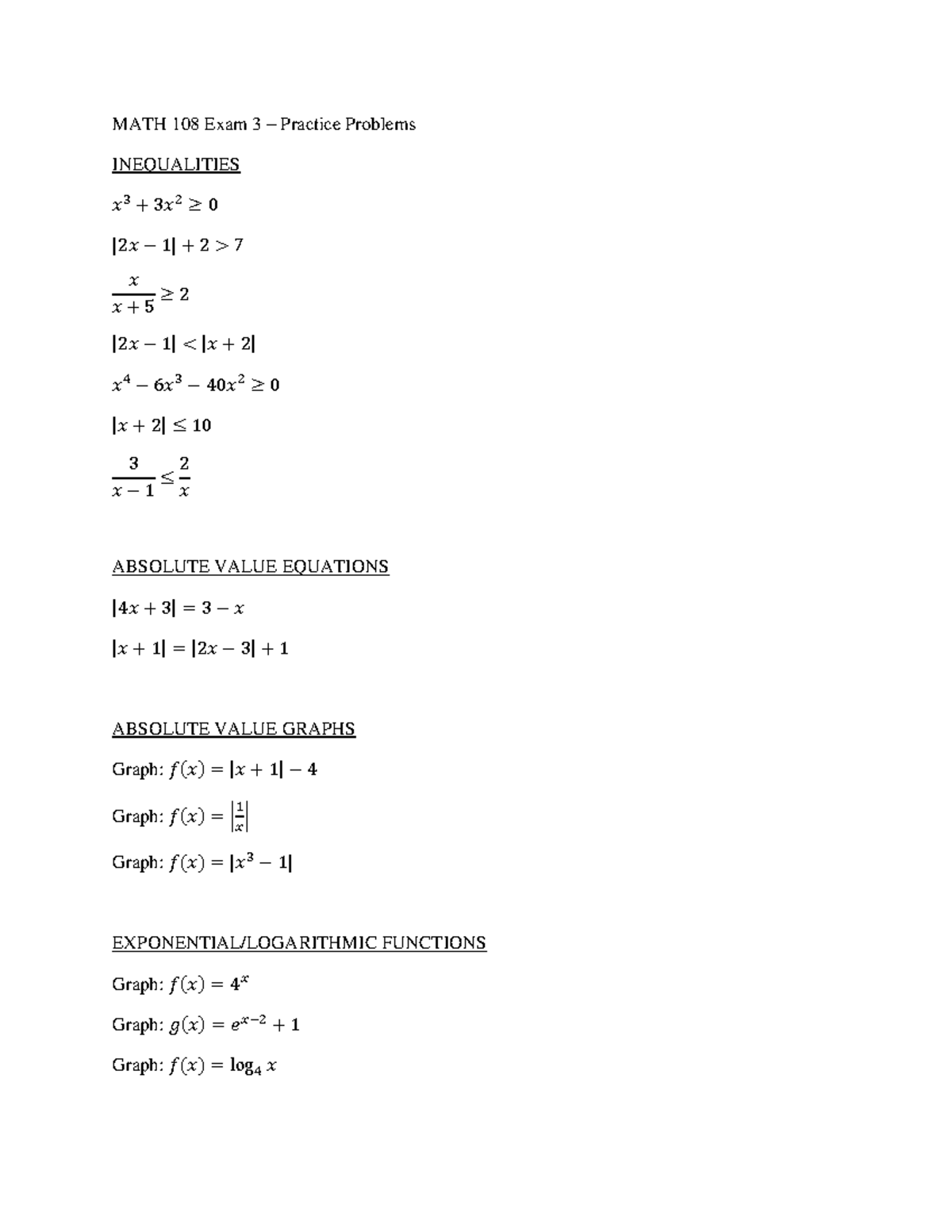 Math108Practice Exam Questions - Exam 3 (Fall 2021) - MATH 108 Exam 3 ...