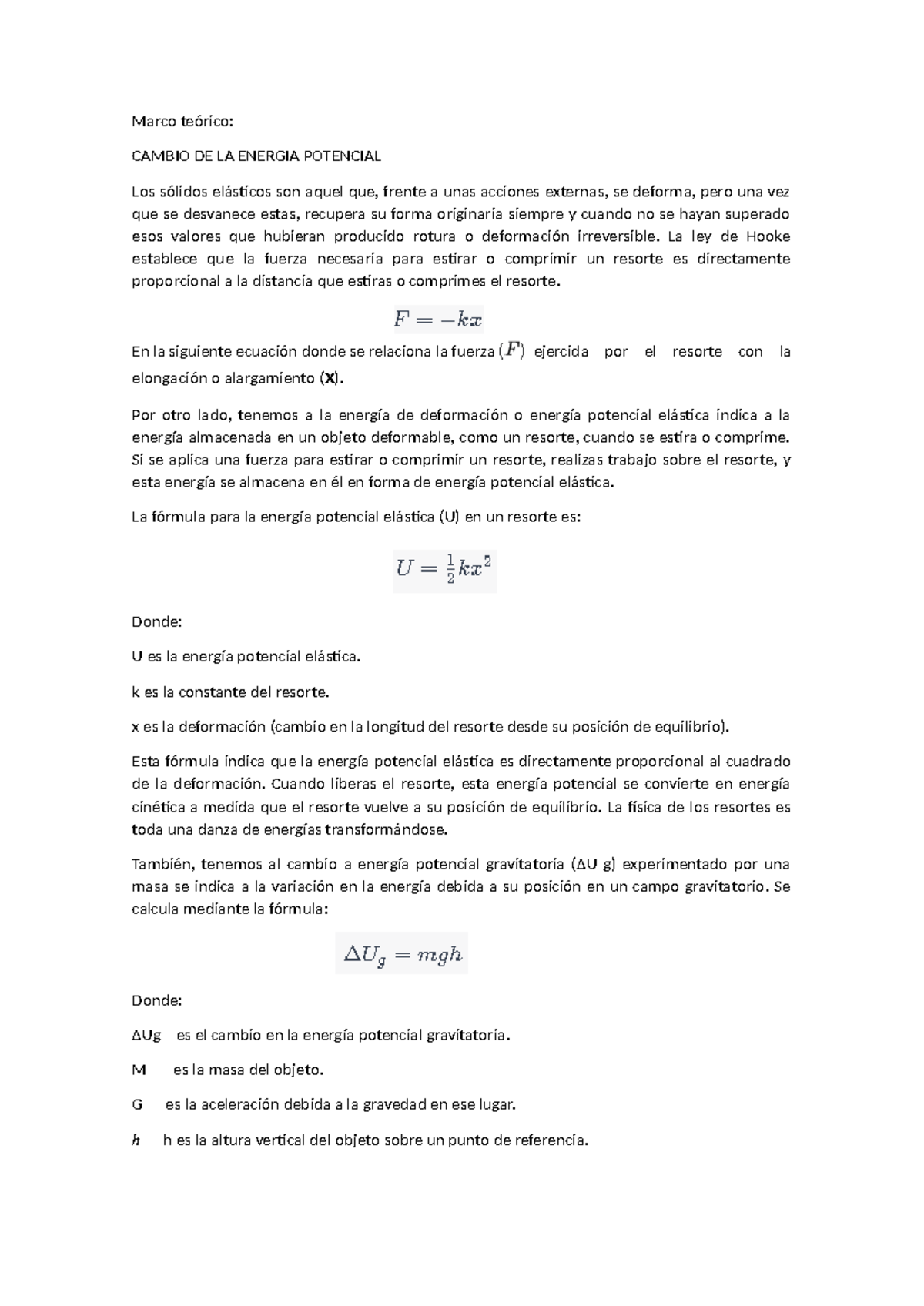 Marco teórico - hhkj - Marco teórico: CAMBIO DE LA ENERGIA POTENCIAL ...