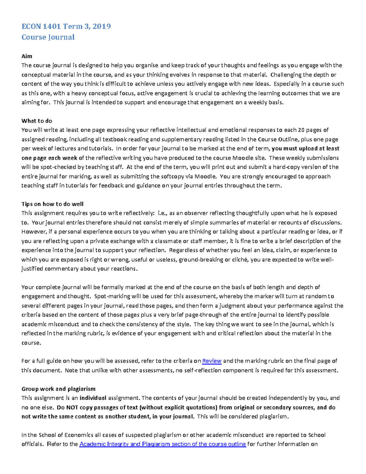 Course Journal 2019 t3 - Warning: TT: undefined function: 32 ECON 1401 ...
