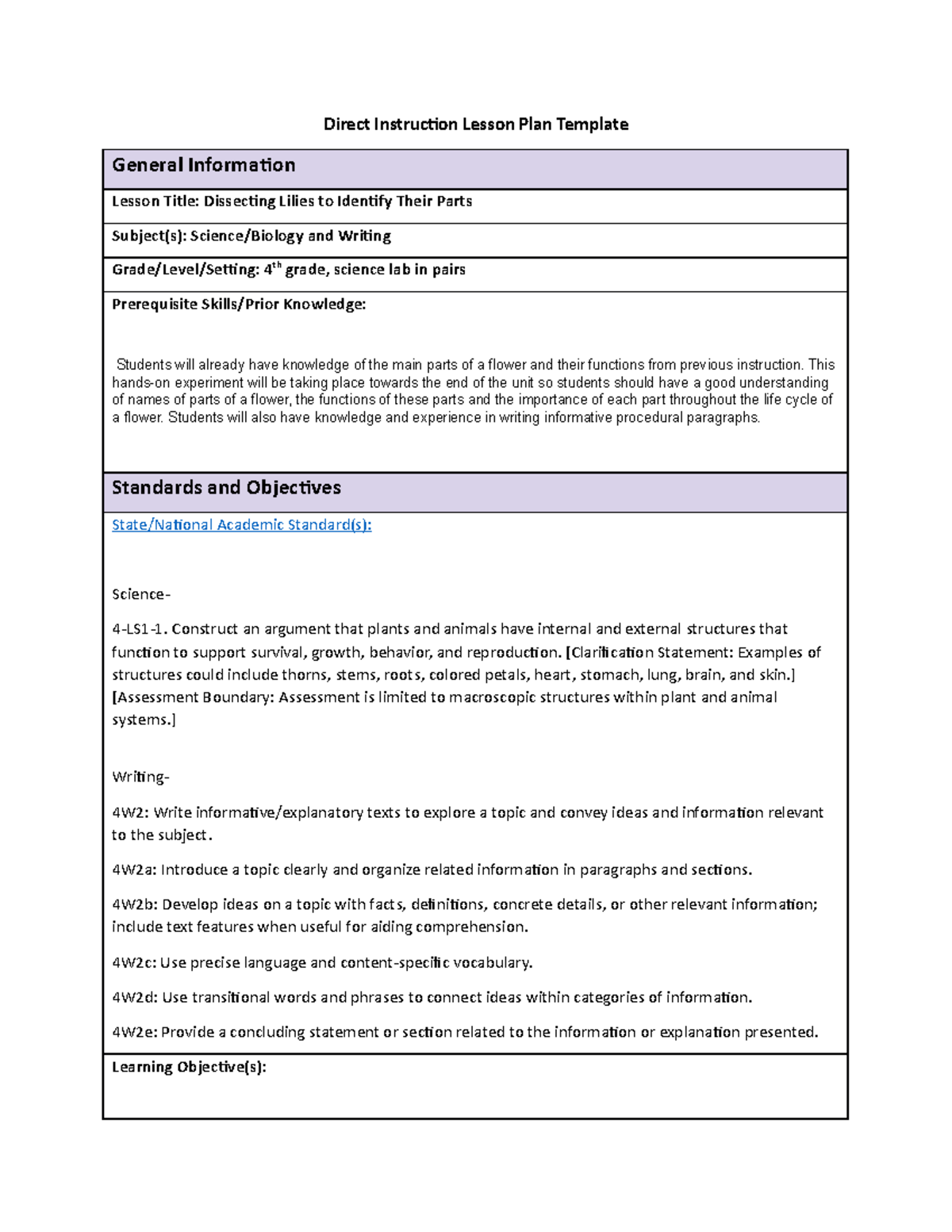 C372 Task 1 Lesson Plan - Direct Instruction Lesson Plan Template ...