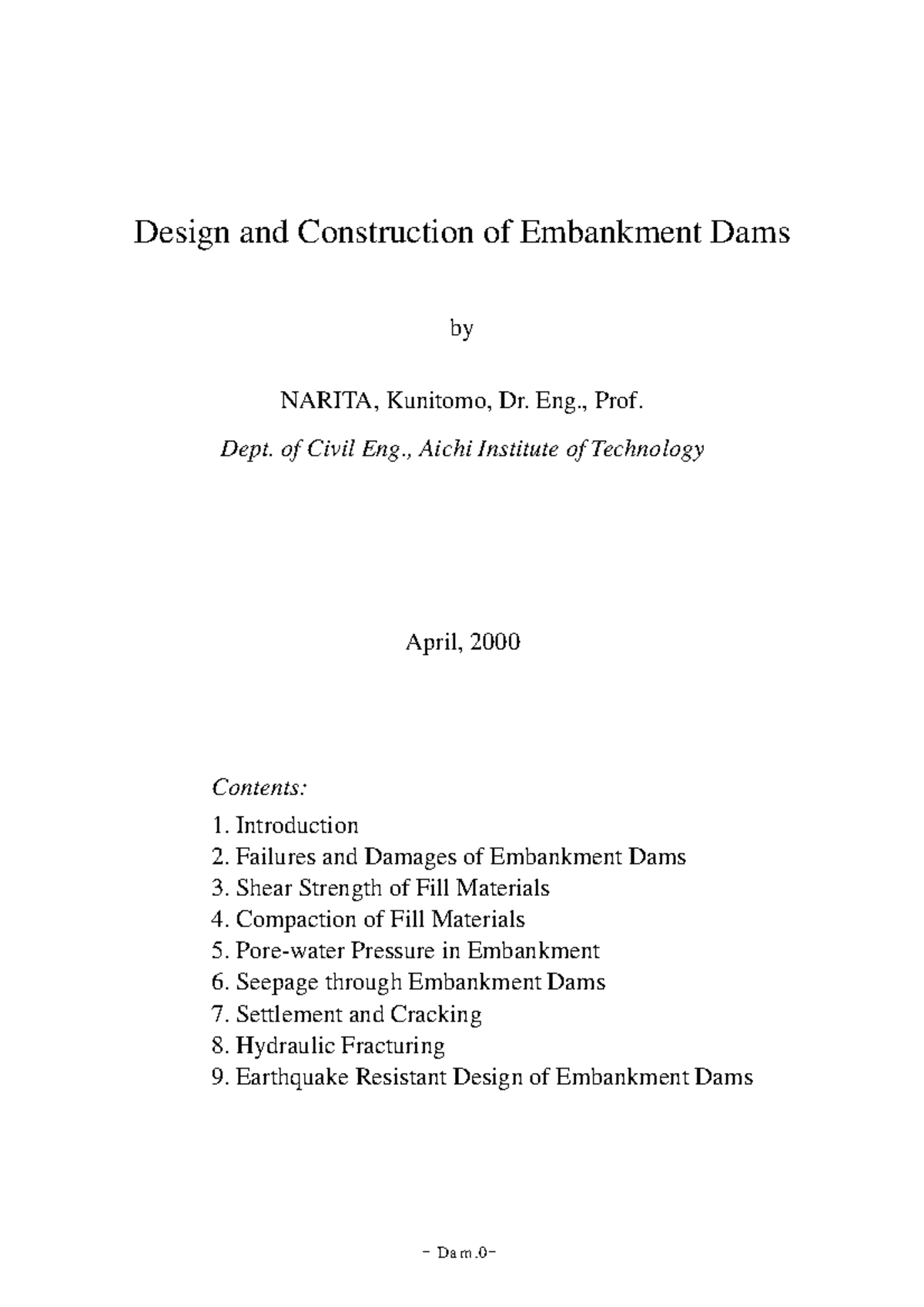 Design and Construction of Embankment Dams, LN - Design and ...