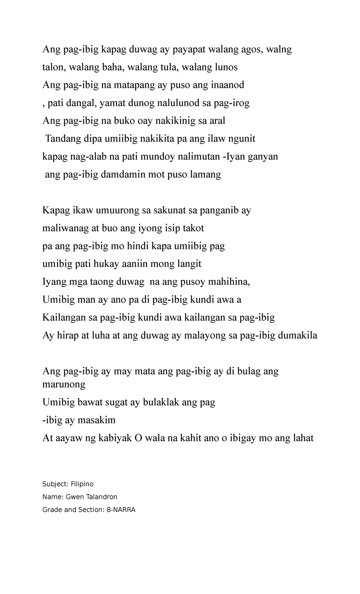 Ang pag - lecture notes and activities in school - Ang pag-ibig kapag ...