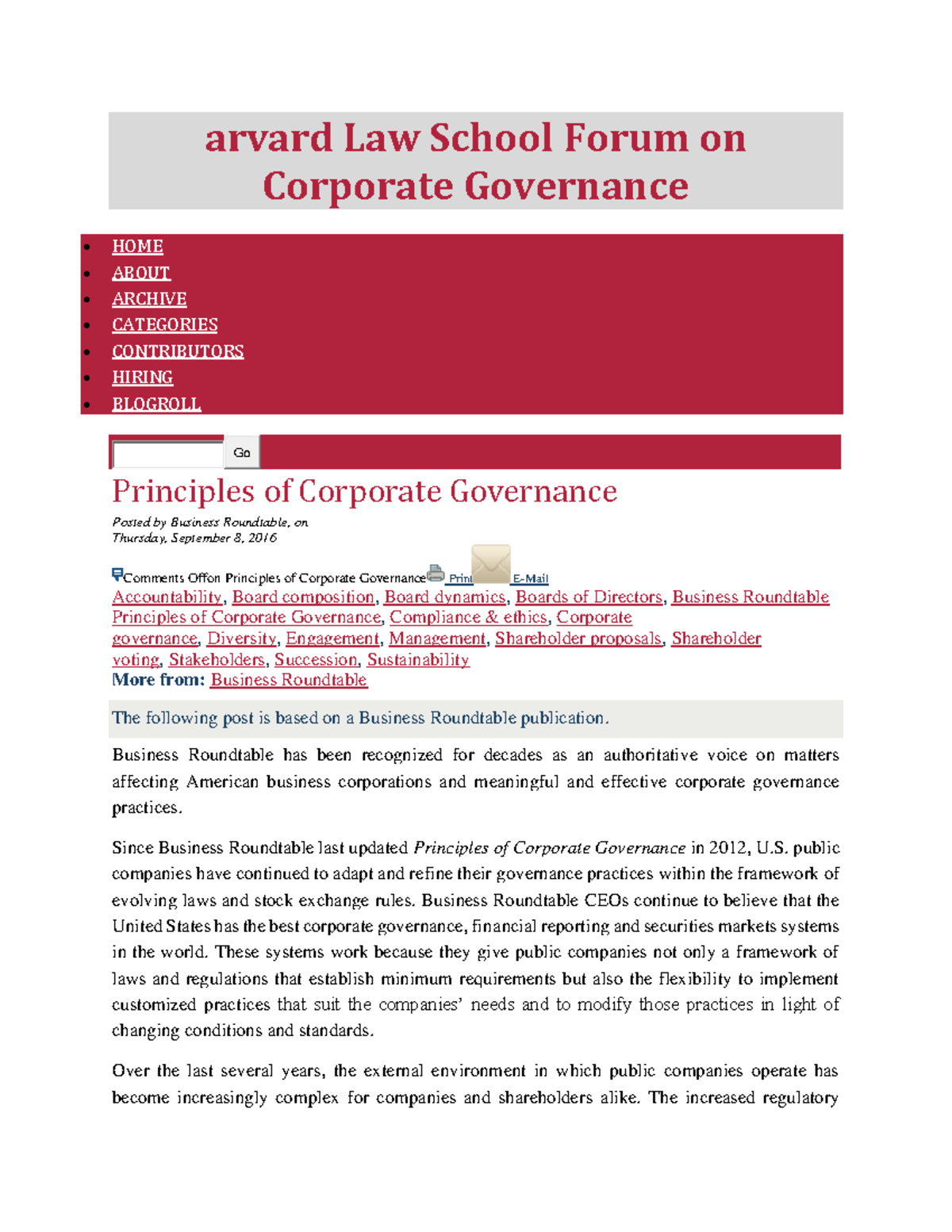 Arvard Law School Forum on Corporate Governance - arvard Law School ...