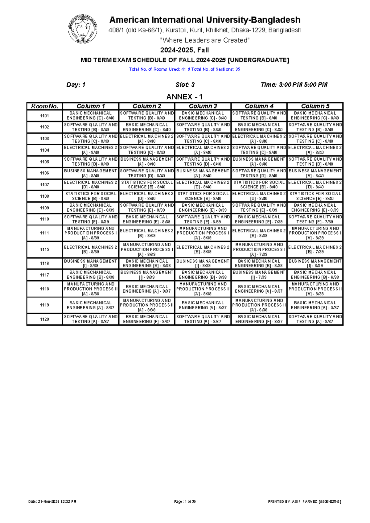 Day-1-slot-3-mid fall-24-25 - 2024-2025, Fall MID TERM EXAM SCHEDULE OF ...