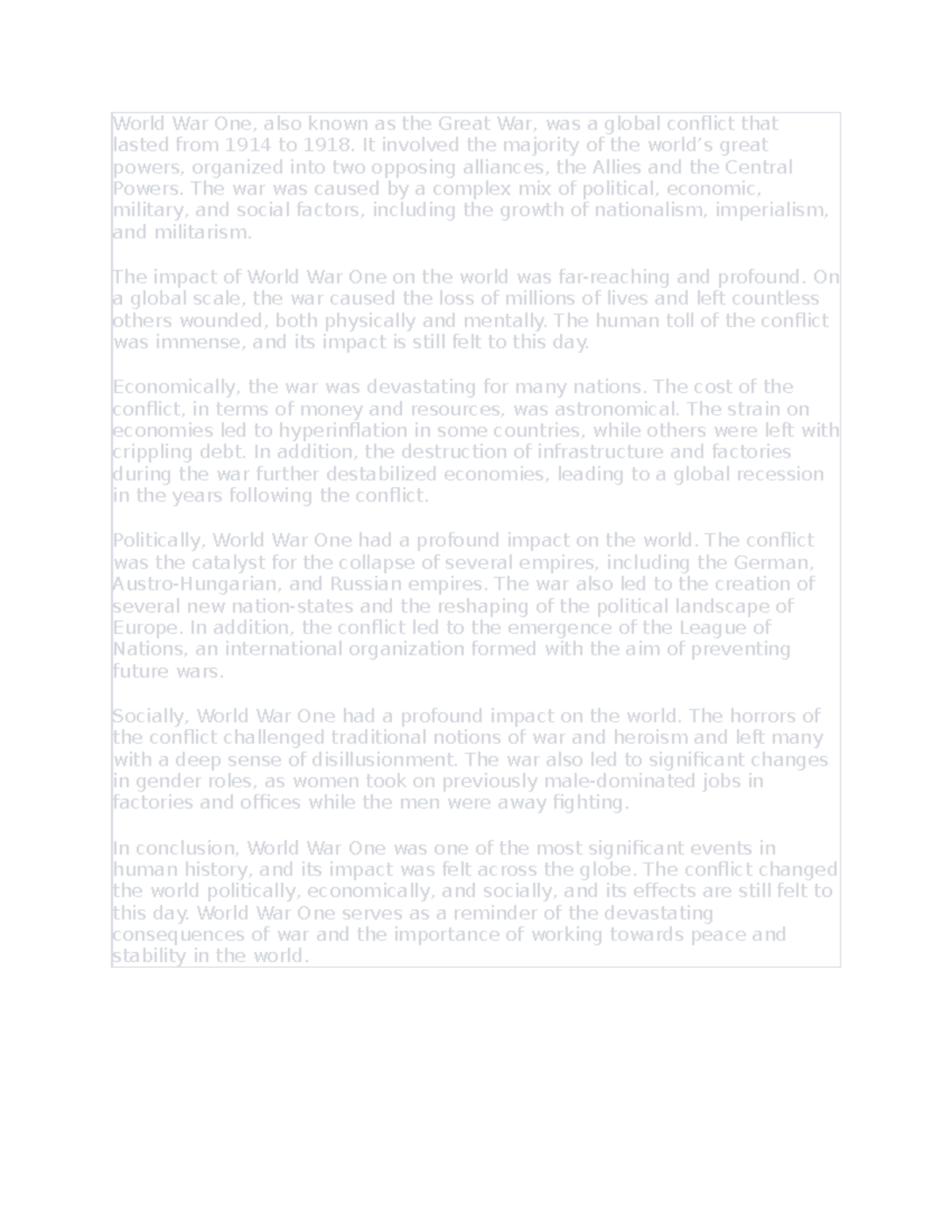 Document (3) - practice essay/writing for assignment - World War One ...