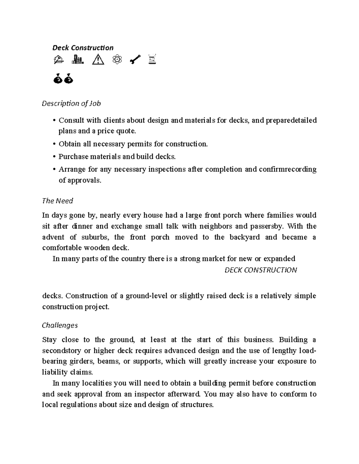 Deck Construction - Deck Construction Description of Job Consult with ...