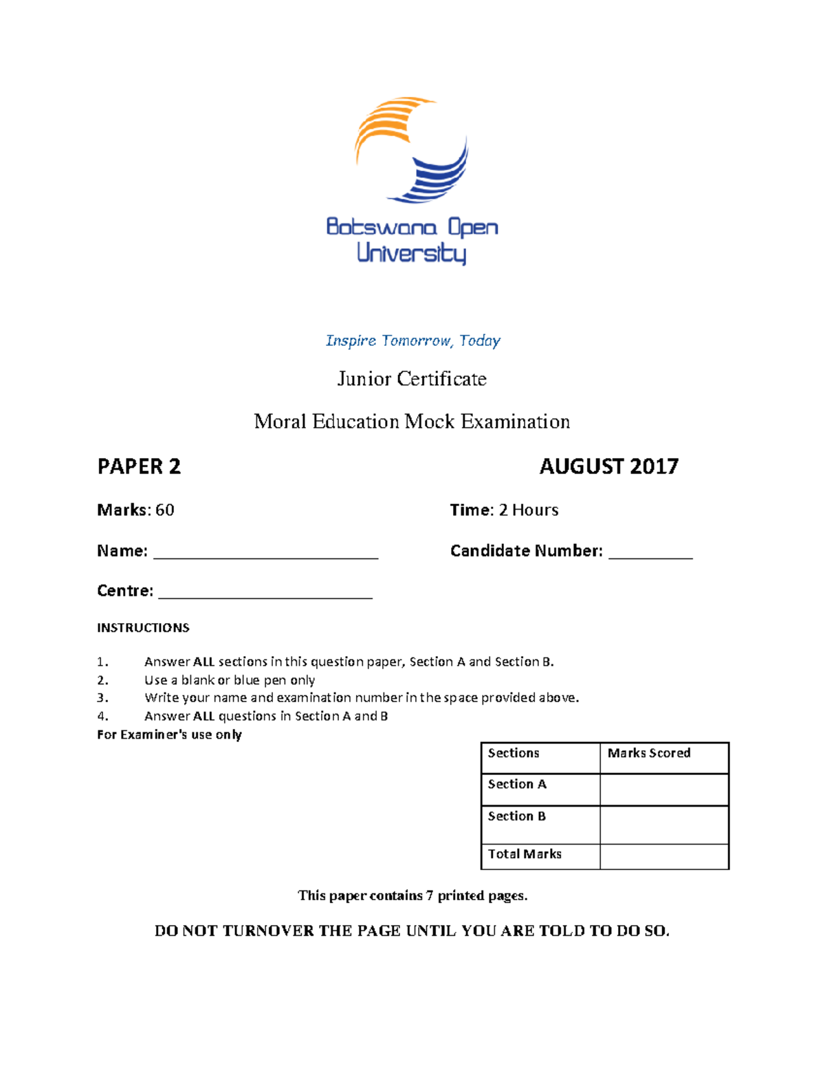 2017 ME MOCK Paper 2 Questions - Inspire Tomorrow, Today Junior ...