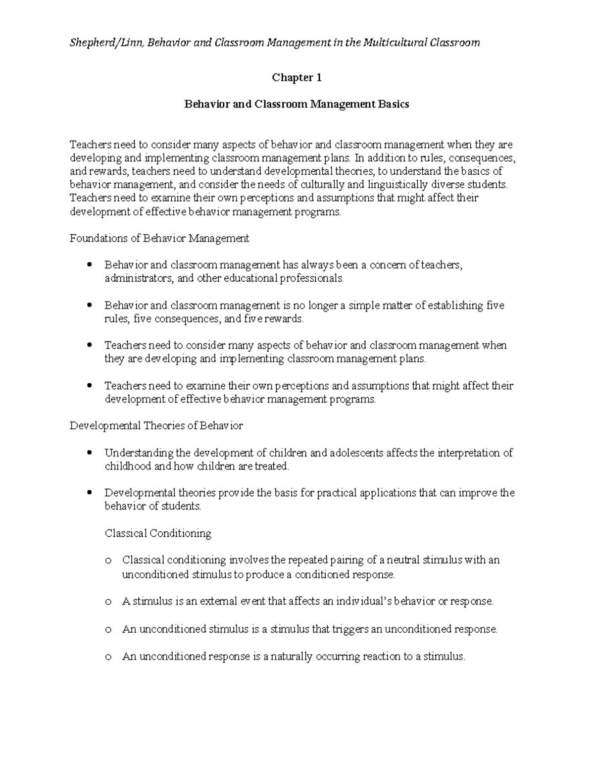 ED 200 Ch 1 Notes - Chapter 1 Behavior and Classroom Management Basics ...