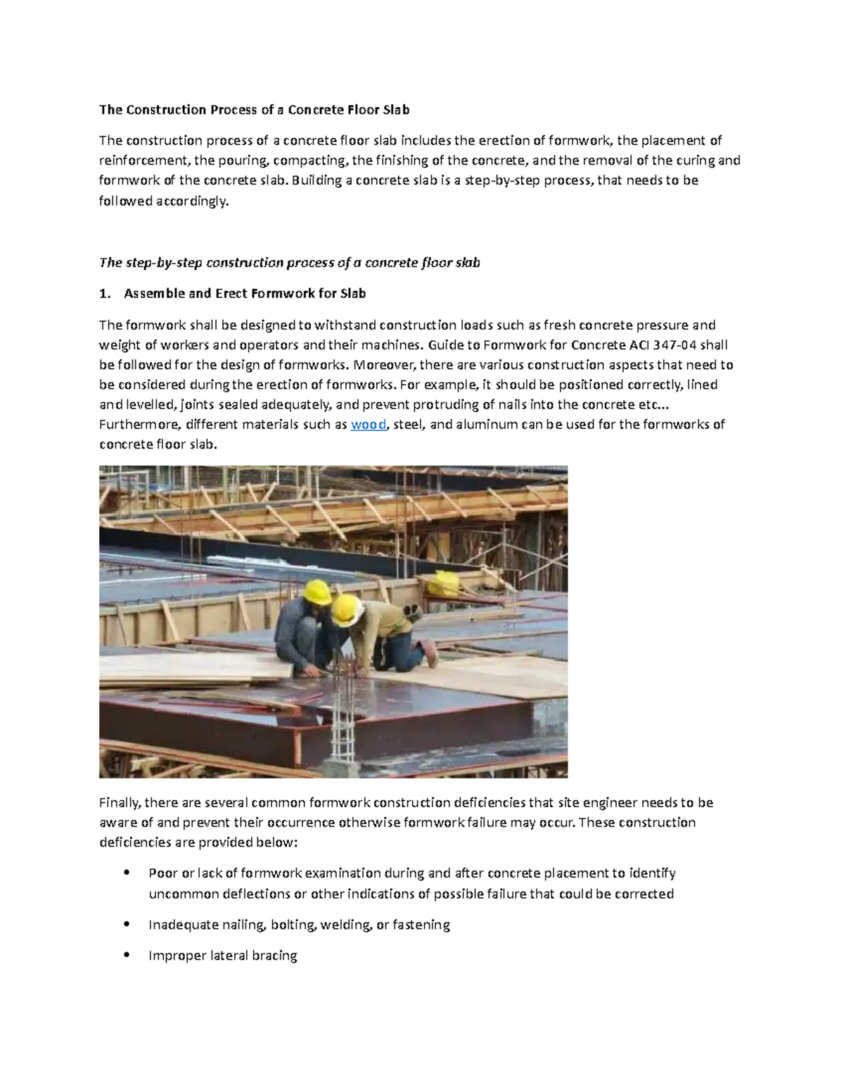 Assembly and Erection Formwork - The Construction Process of a Concrete ...