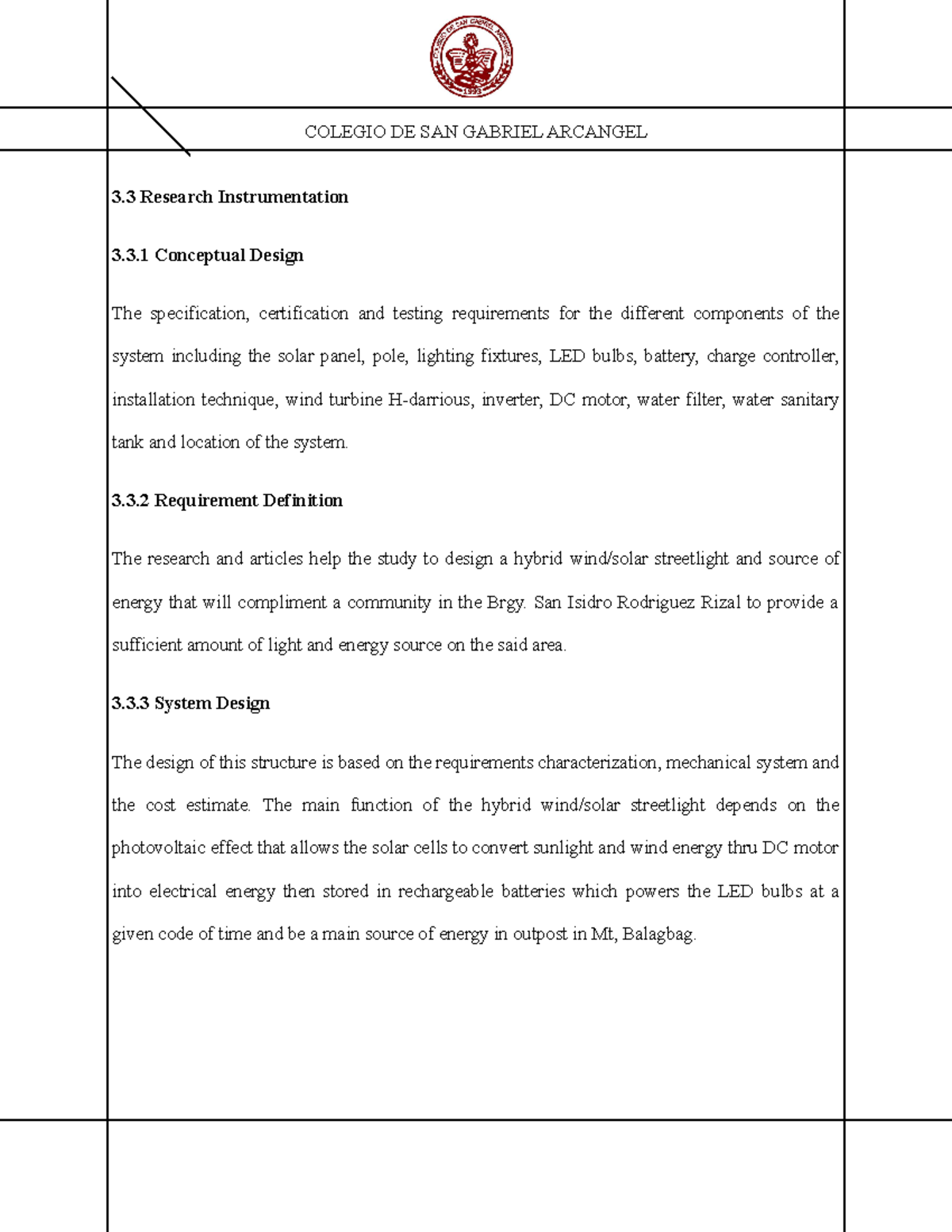 Research Instrumentation - 3 Conceptual Design The specification ...