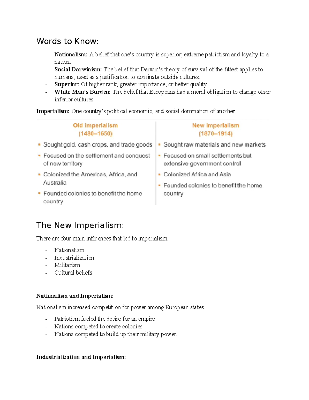 AP World Hist The New Imperialism - Words to Know: Nationalism: A ...