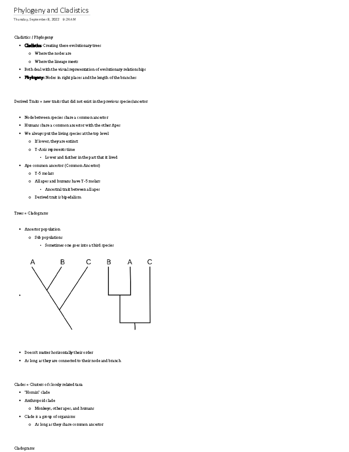 ANTH 435 Cladistics and Phylogeny - Phylogeny and Cladistics Thursday ...